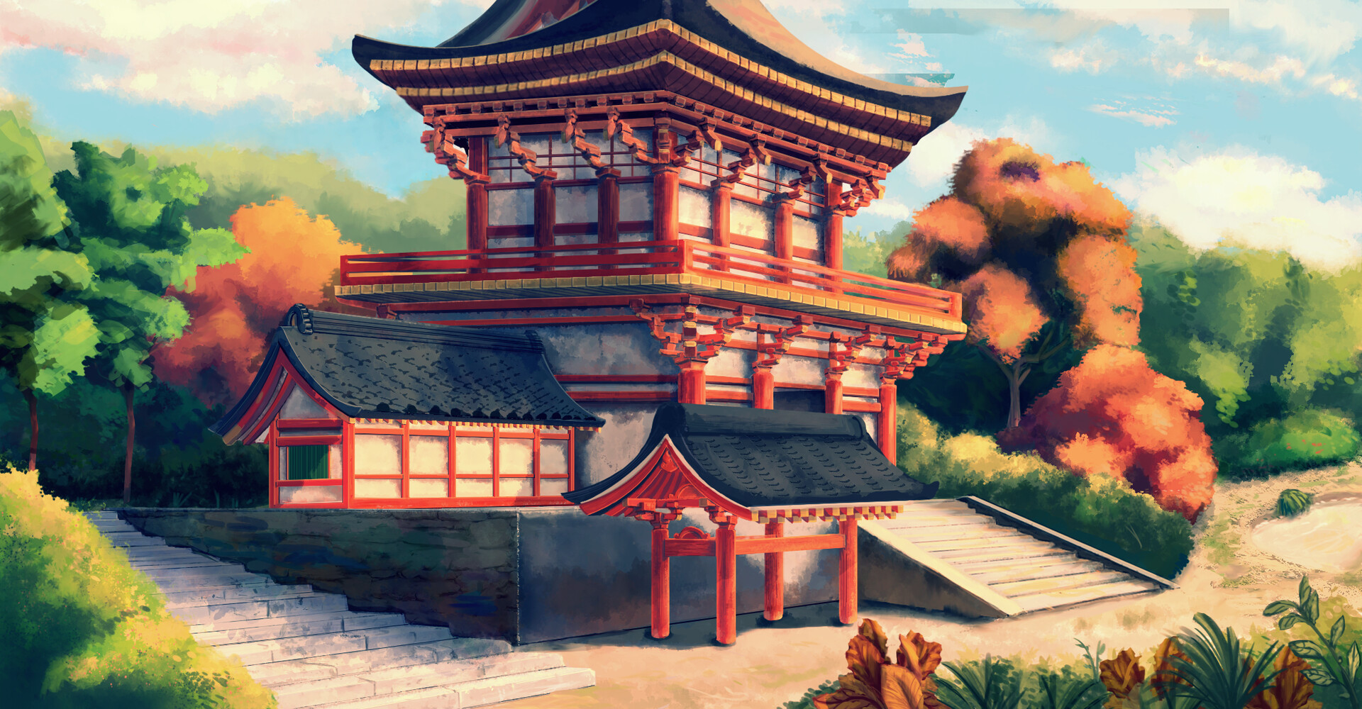 ArtStation - Japanese temple surrounded by nature