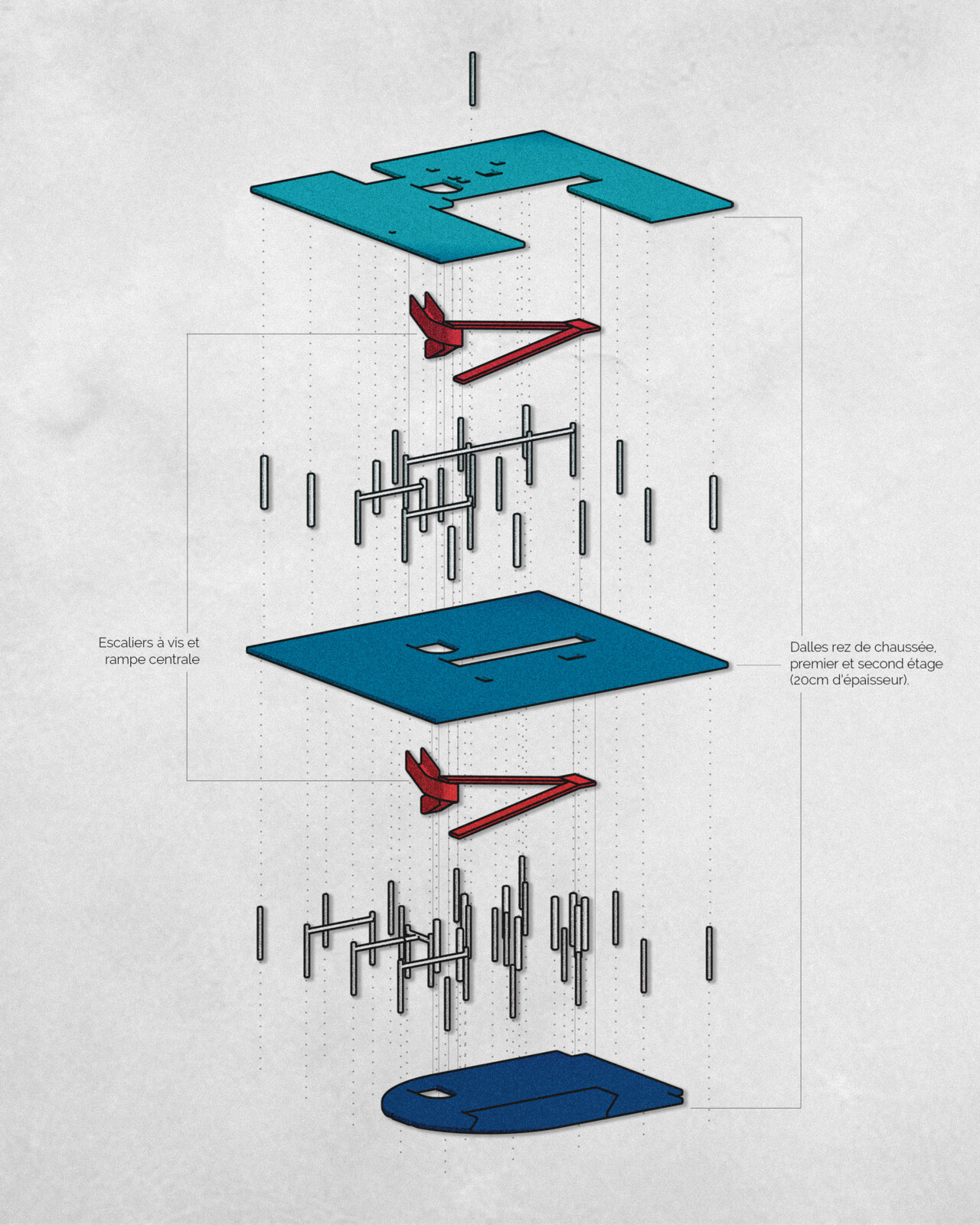 Rowdy - Le Corbusier Villa Savoye - Structural exploded axonometric