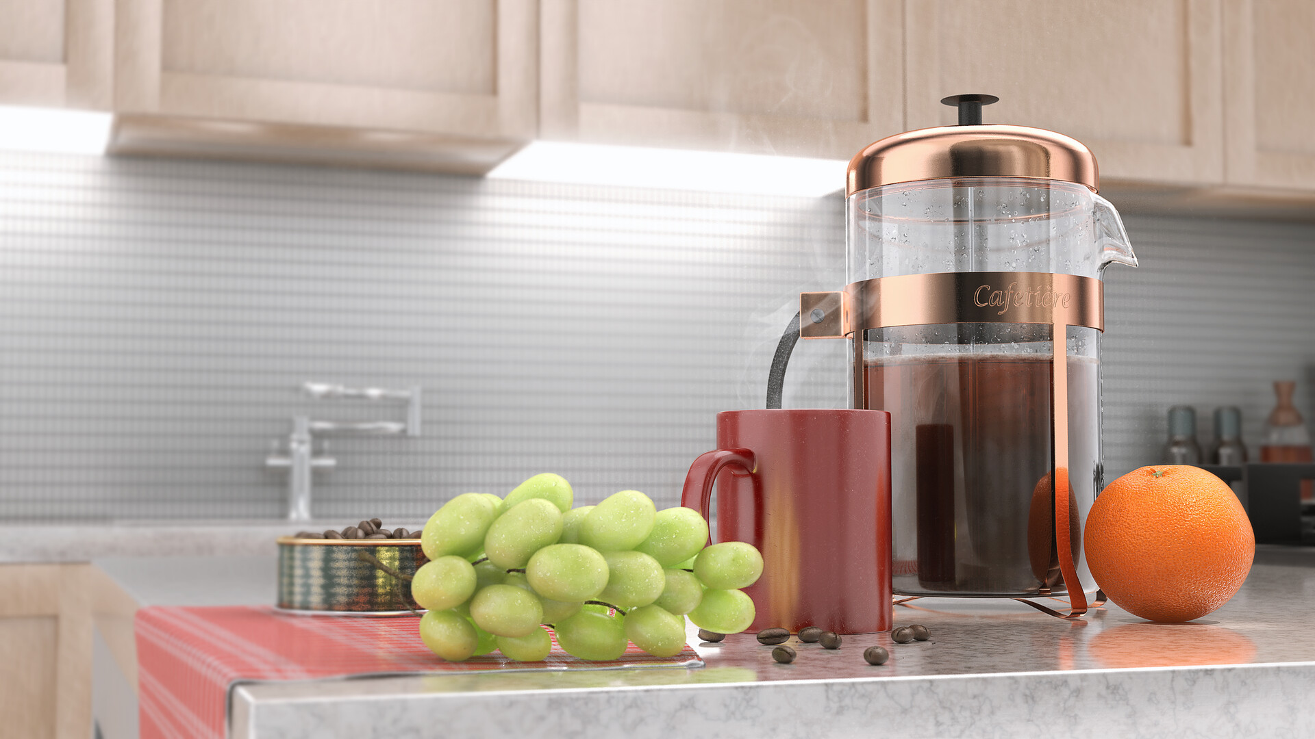 ArtStation - Kitchen Scene Coffee and fruit 3D Render - v2.0