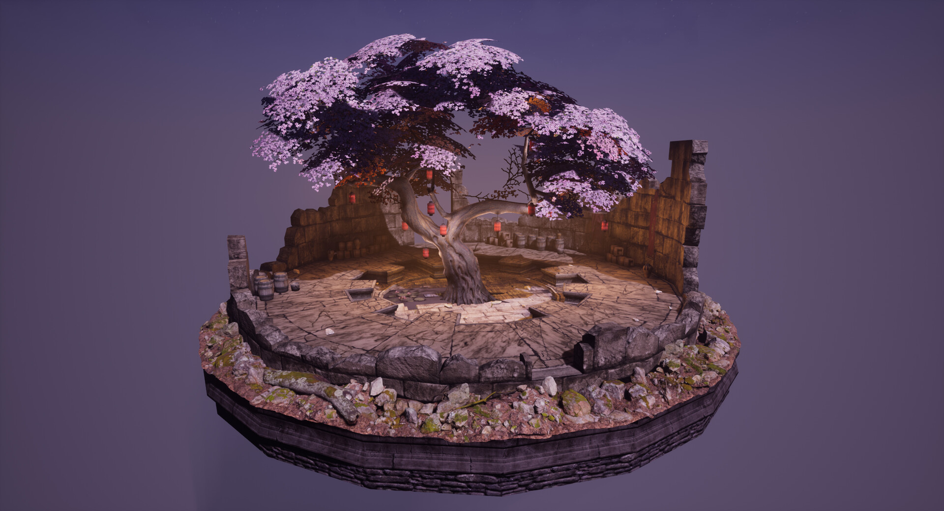 ArtStation - Cherry Blossom Shrine at Night