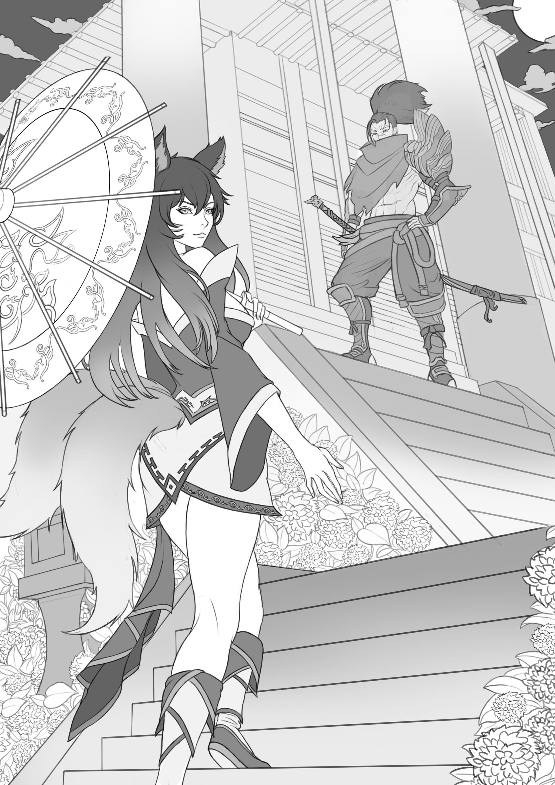 ArtStation - Yasuo and Ahri Line Art