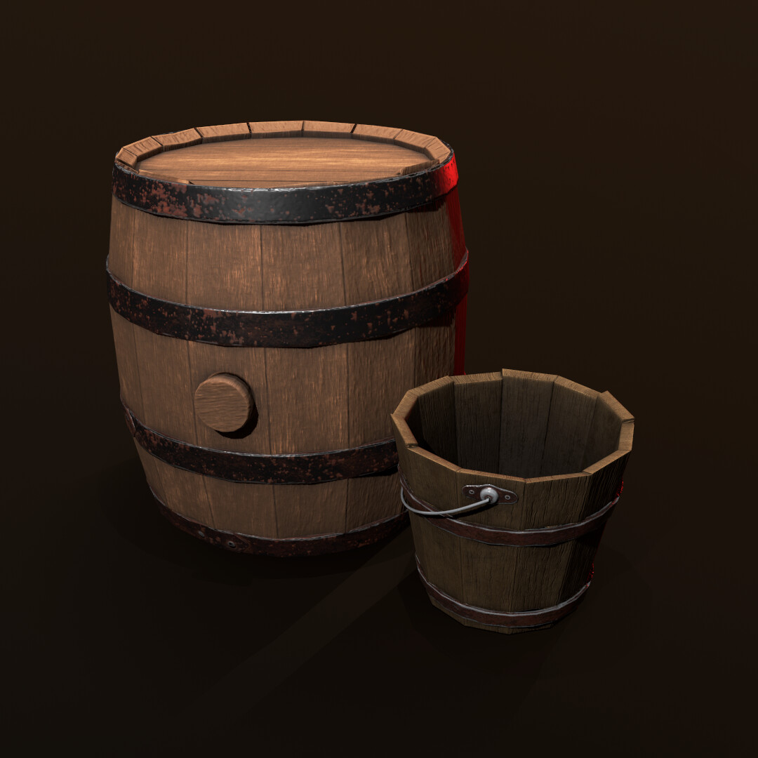 ArtStation - Wooden bucket and barrel