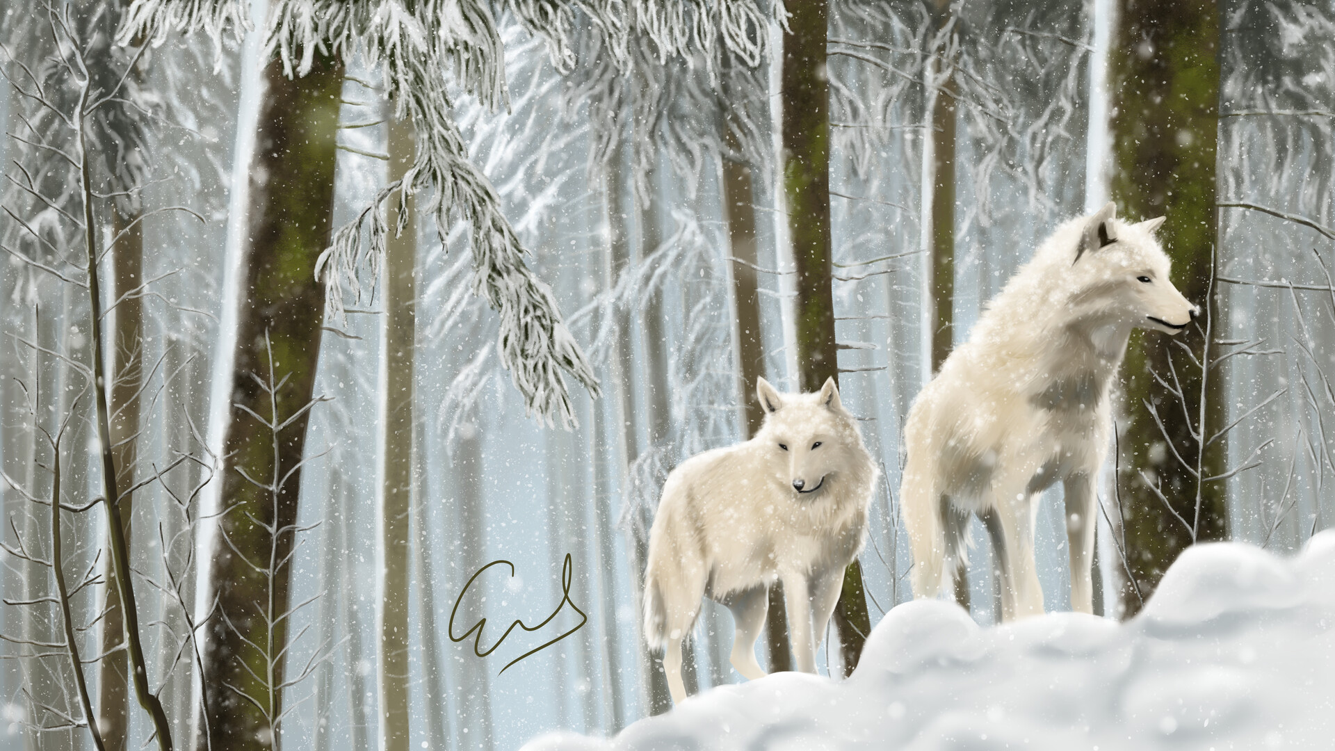 ArtStation - Wolves wandering through snow