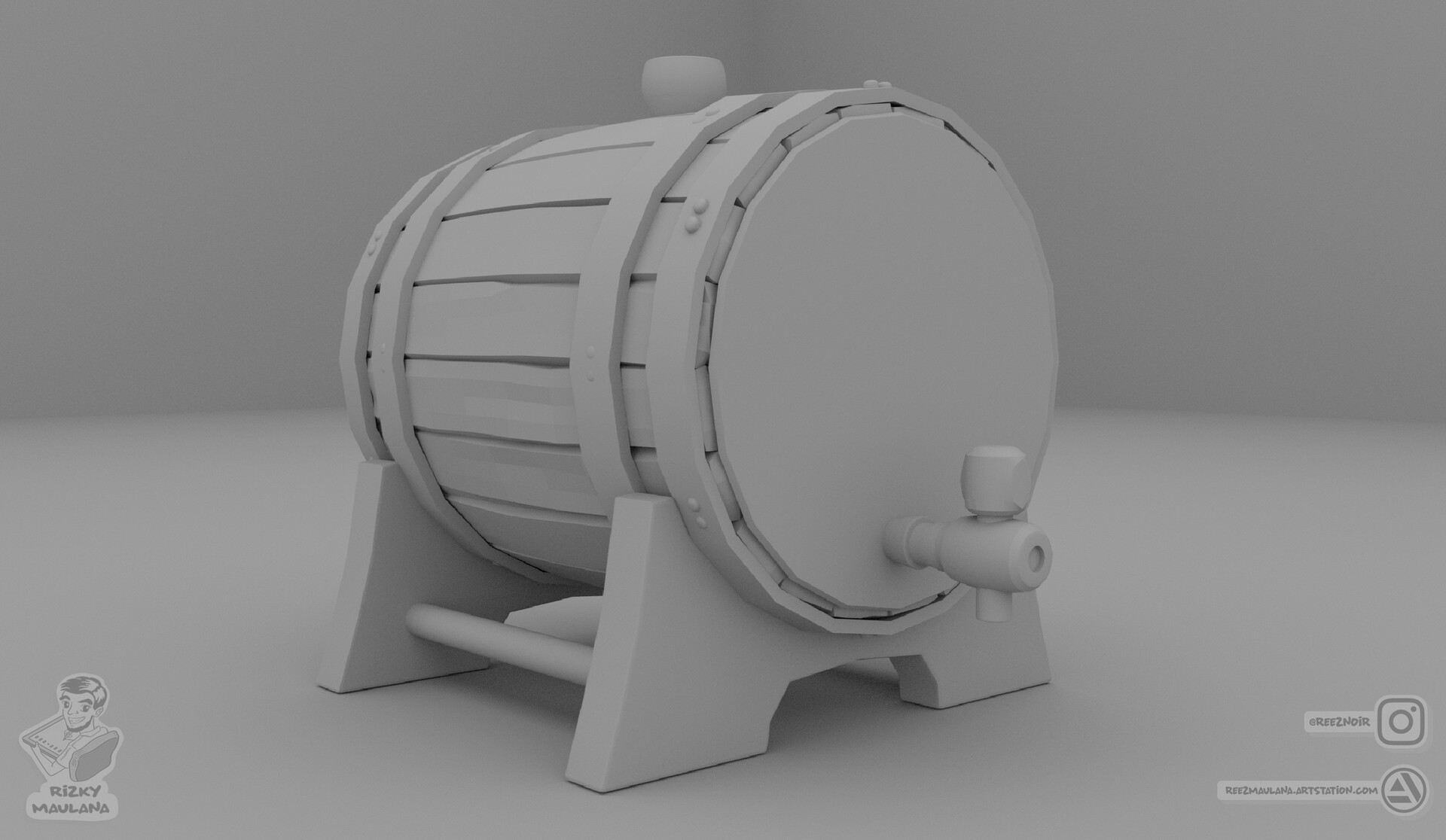 Rizky Maulana - [Self Study] Barrel - High Poly to Low Poly Baking