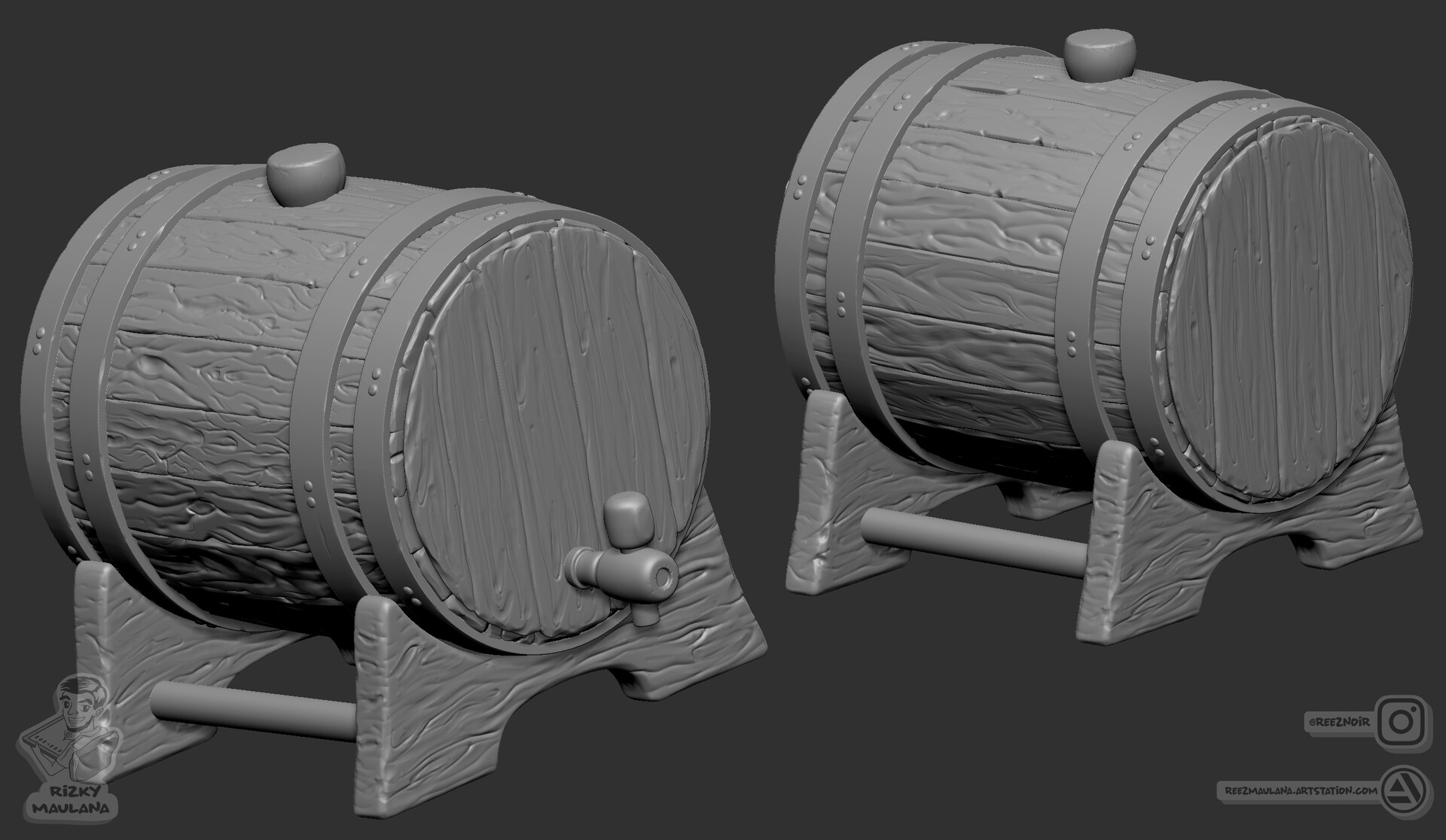 Rizky Maulana - [Self Study] Barrel - High Poly to Low Poly Baking