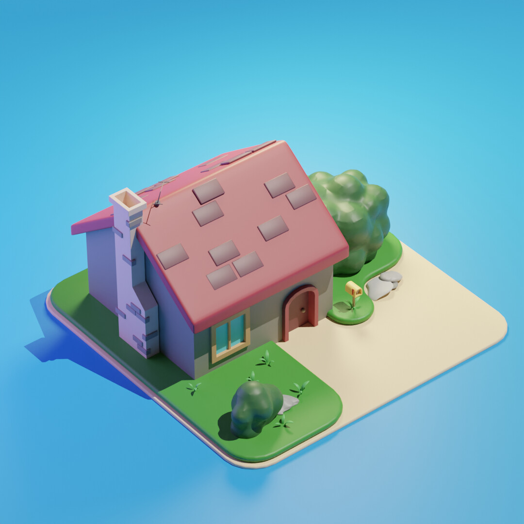 ArtStation - Stylized house scene by tutorial / 3rd day in Blender
