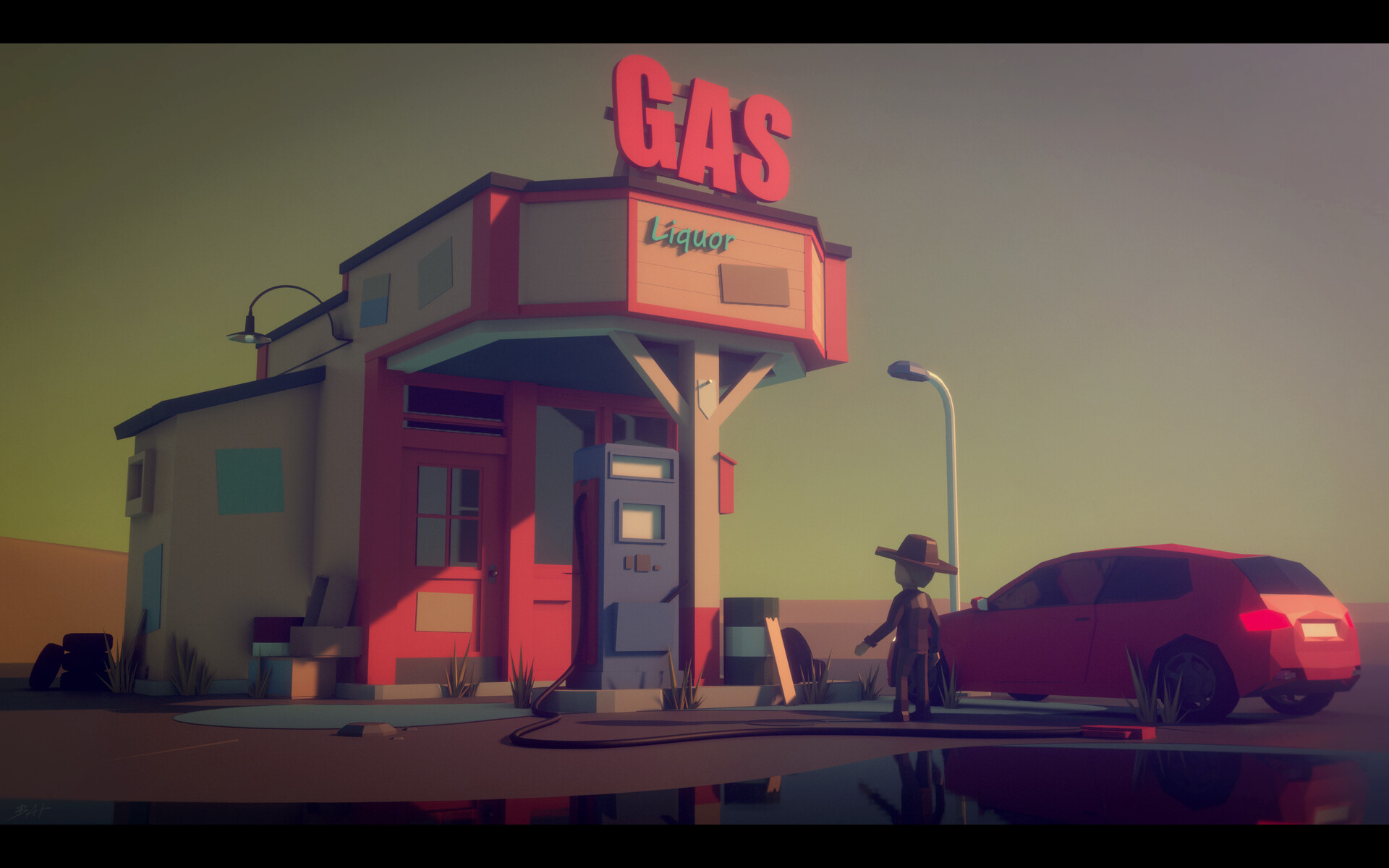ArtStation - Class Demo - Low-Poly Gas Station