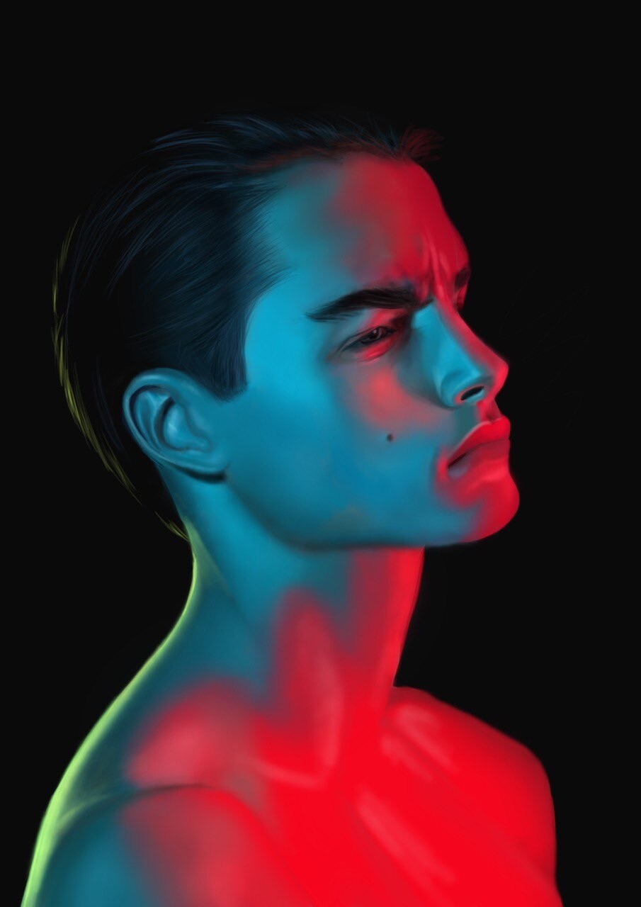 ArtStation - Portrait of a man in colourful lights