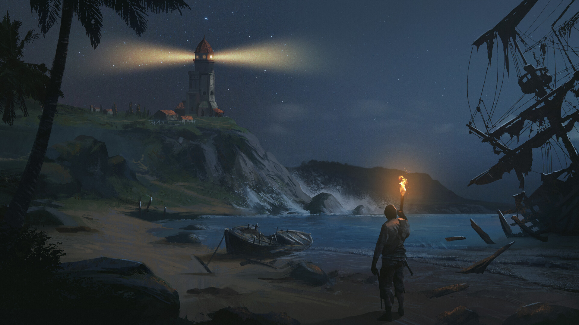 ArtStation - Pirate Beach Project 2018 - Lighthouse - (Night Time）