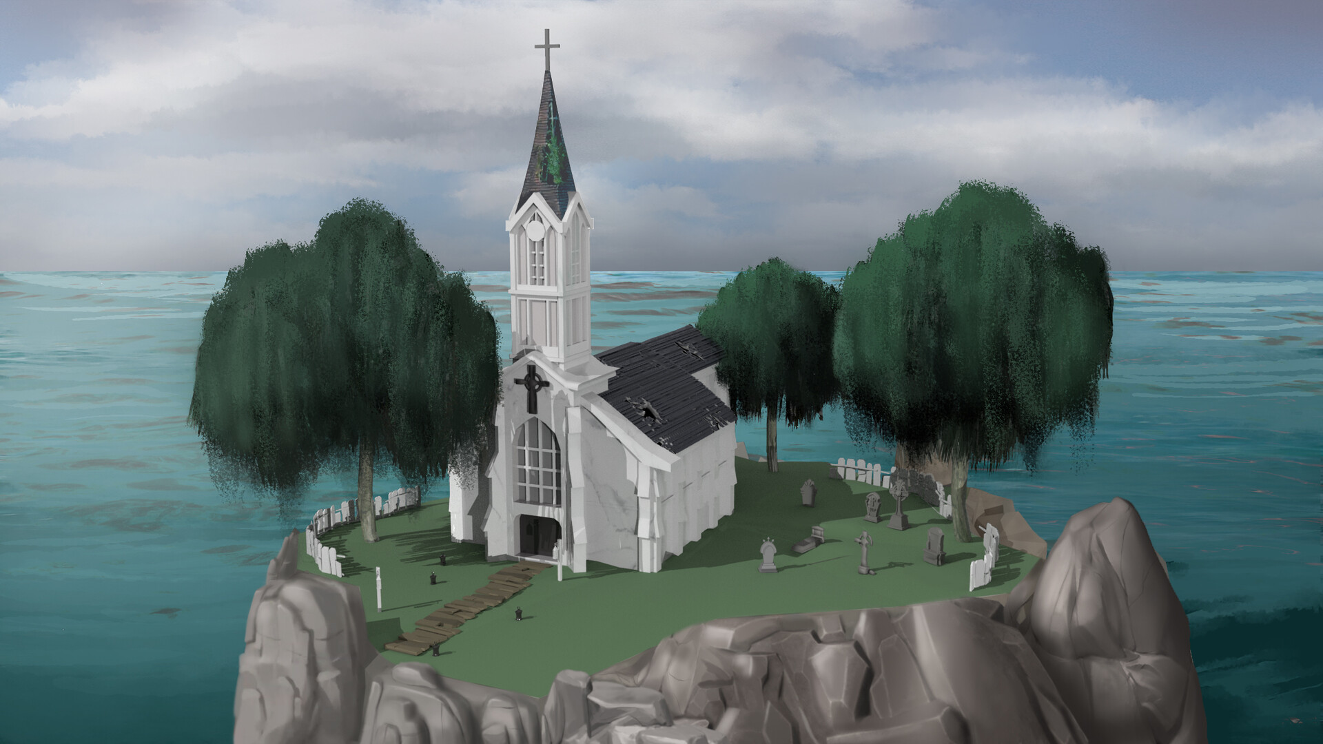 ArtStation - Idyllic Abandoned Church Island