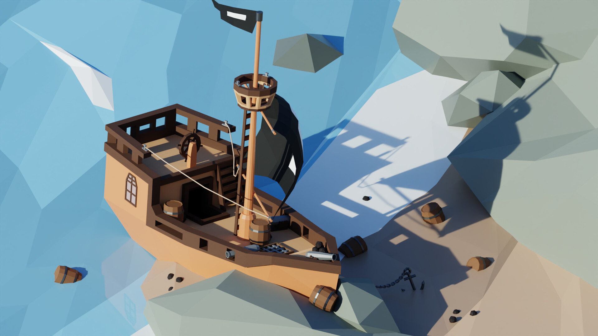 ArtStation - Low-Poly Pirate Ship (Stranded)