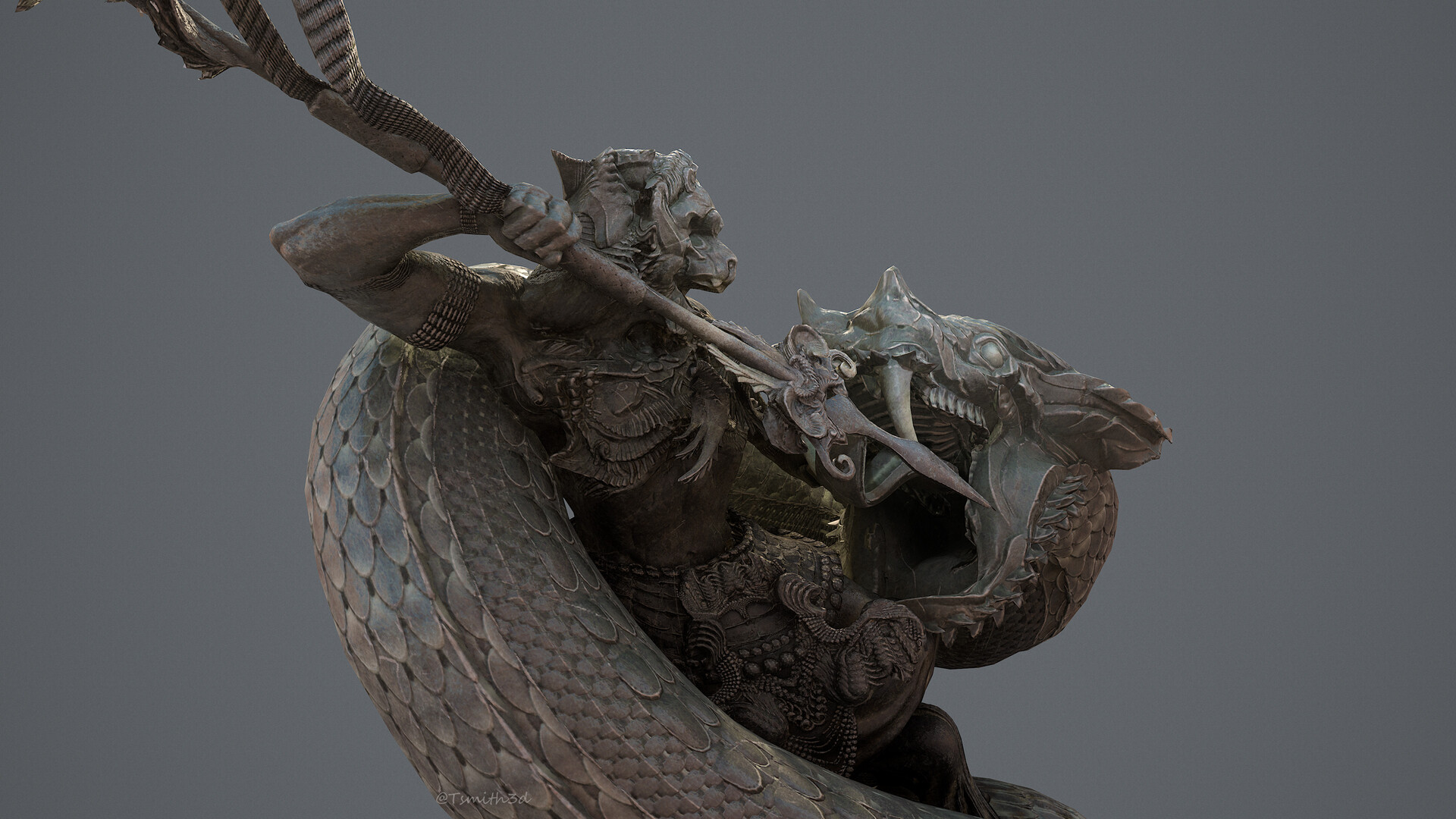 Tyler Smith - Warrior Slaying Serpent Demon Statue