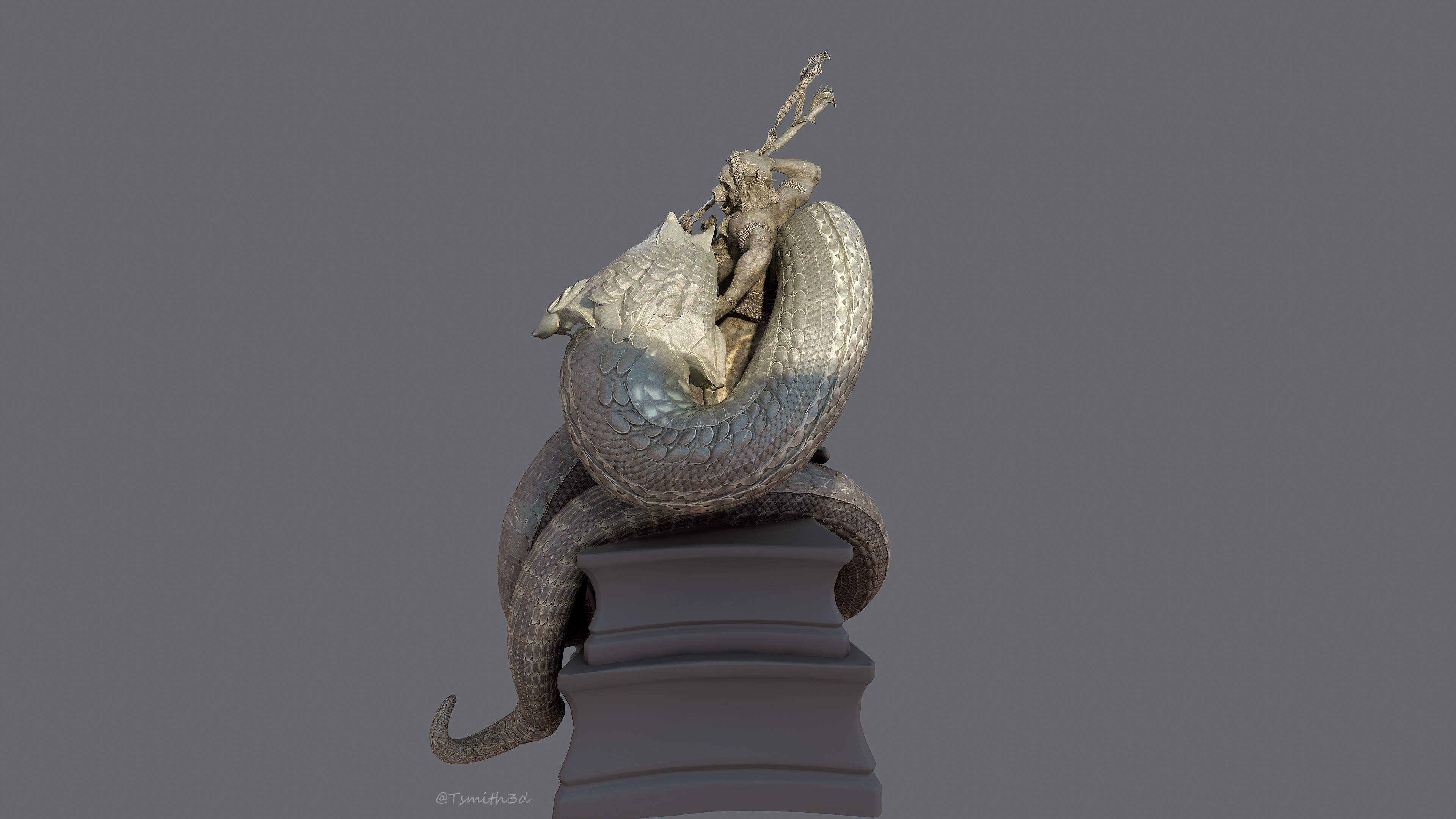 Tyler Smith - Warrior Slaying Serpent Demon Statue