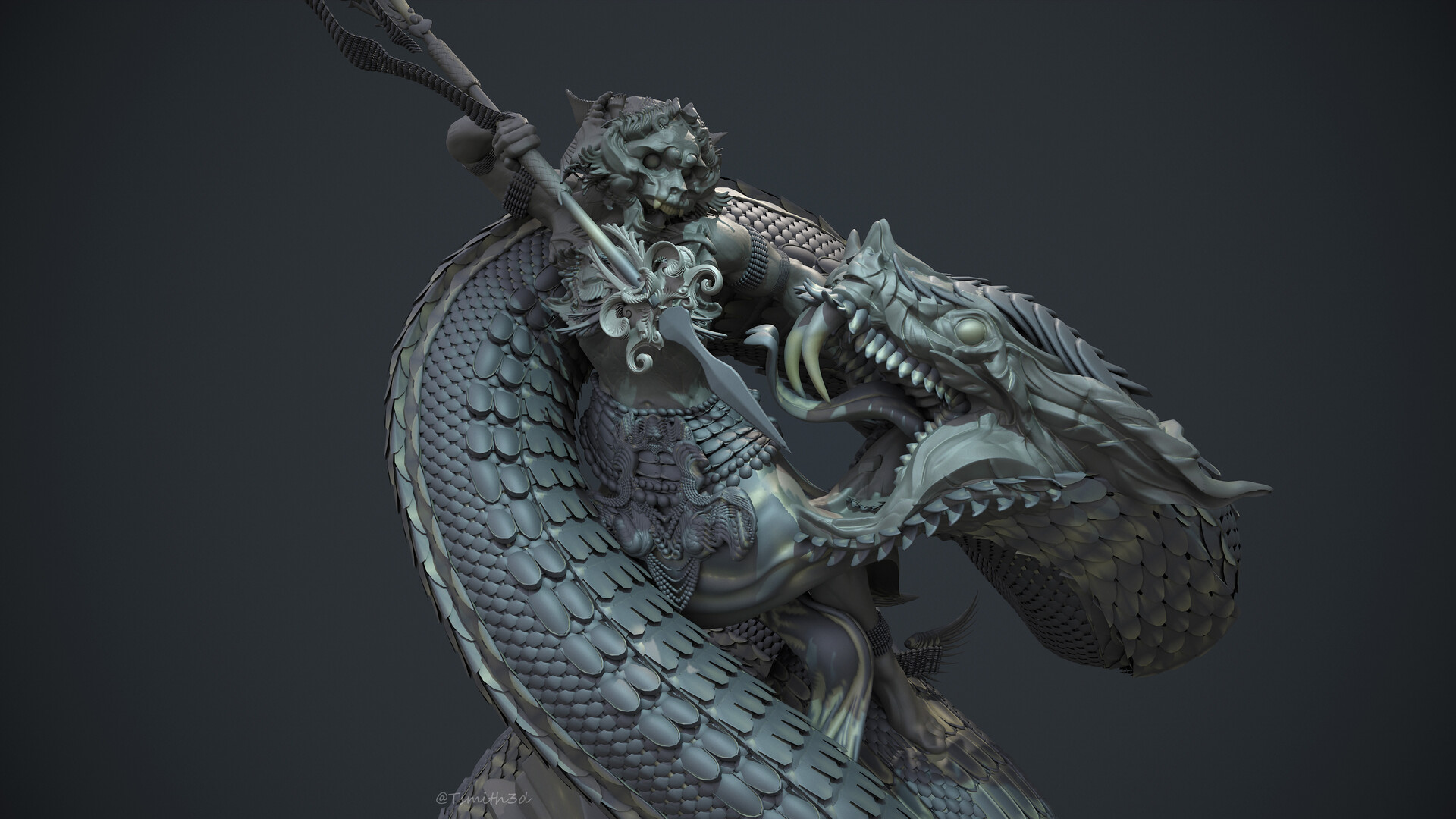 Tyler Smith - Warrior Slaying Serpent Demon Statue