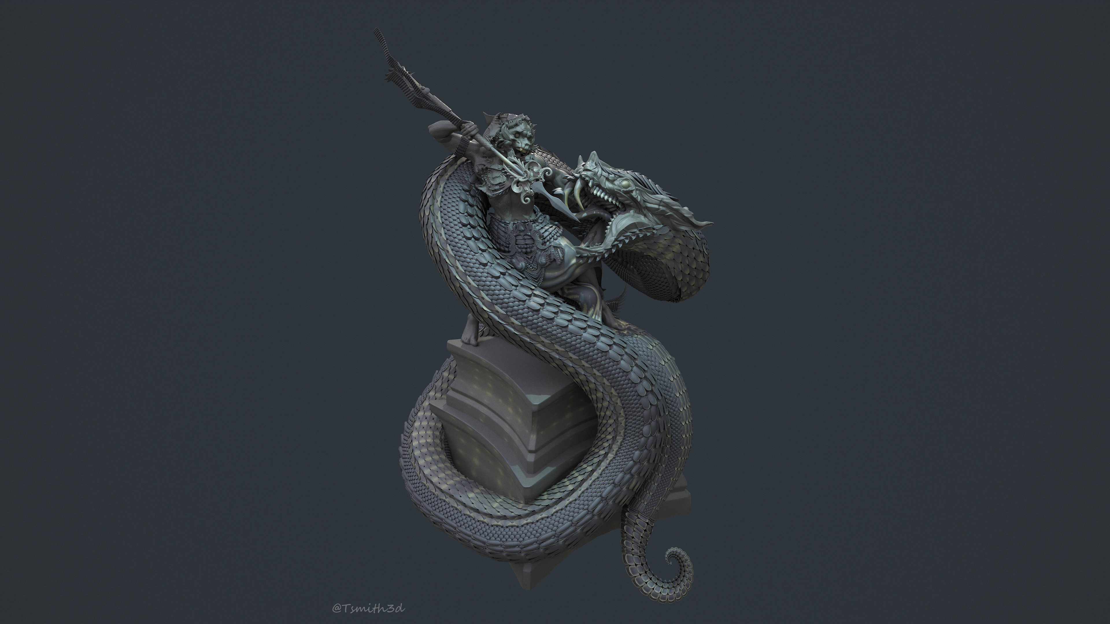 Tyler Smith - Warrior Slaying Serpent Demon Statue