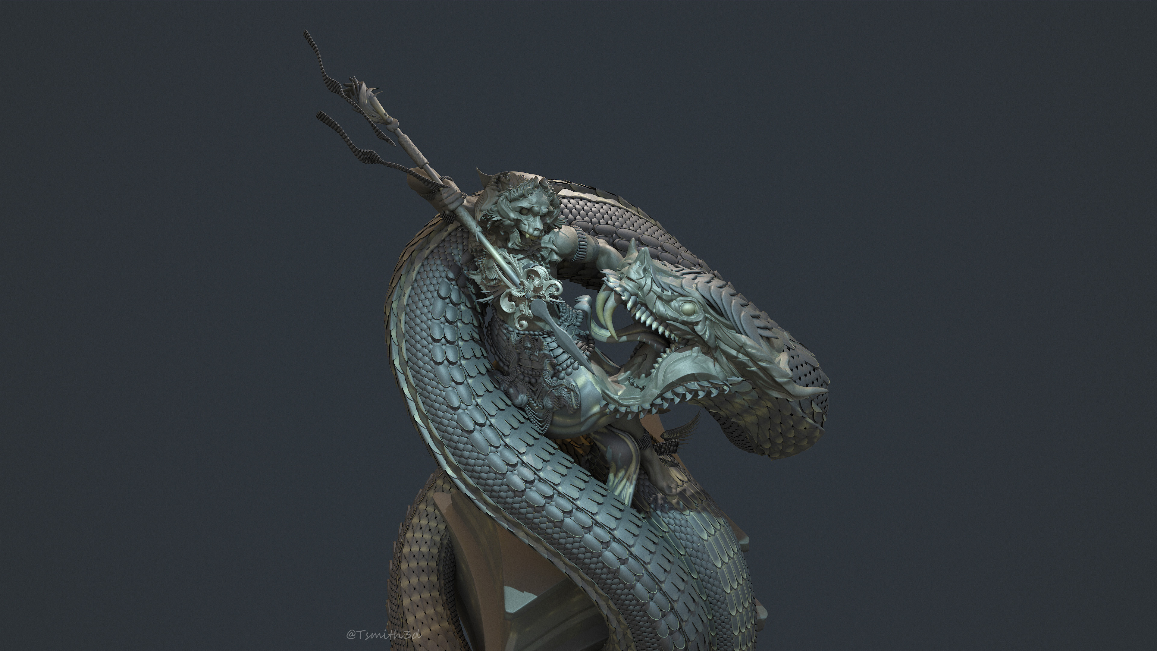 Tyler Smith - Warrior Slaying Serpent Demon Statue
