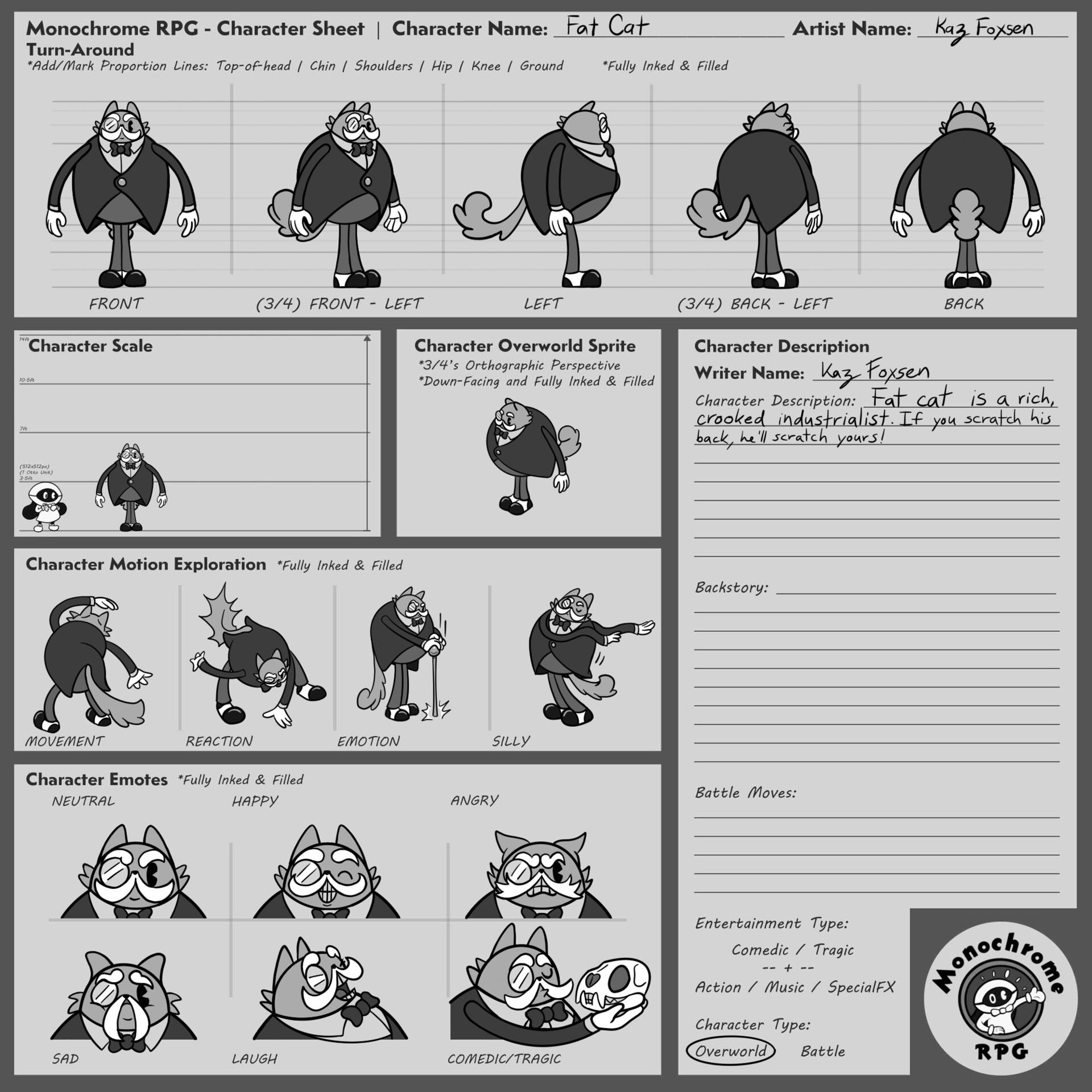 ArtStation - Fat Cat - Monochrome RPG Character Design