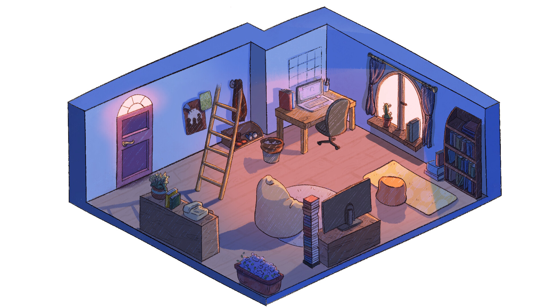 ArtStation - Reminiscence in the Night - Room Downstairs (sunset and ...