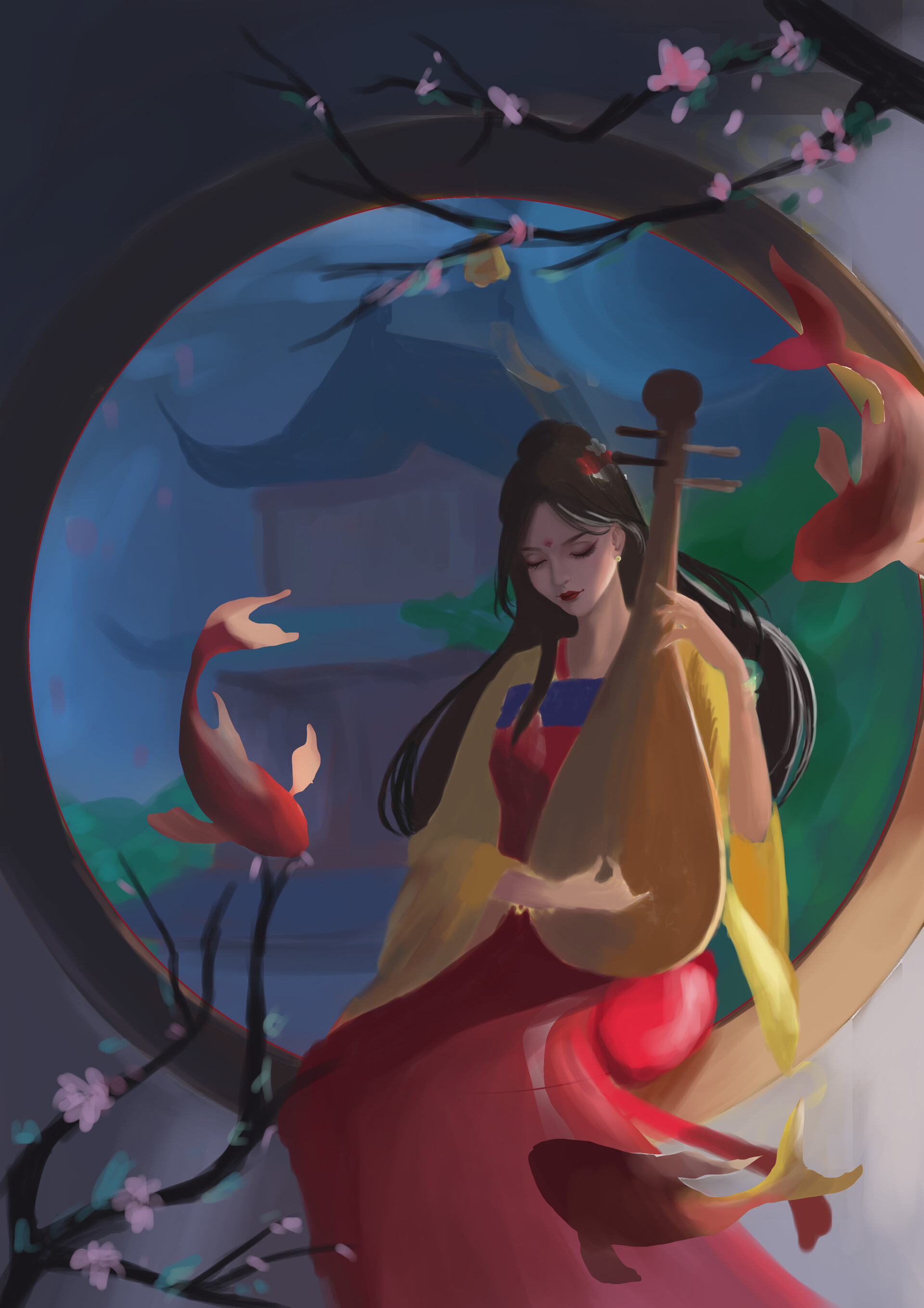 ArtStation Playing Pipa In The Night