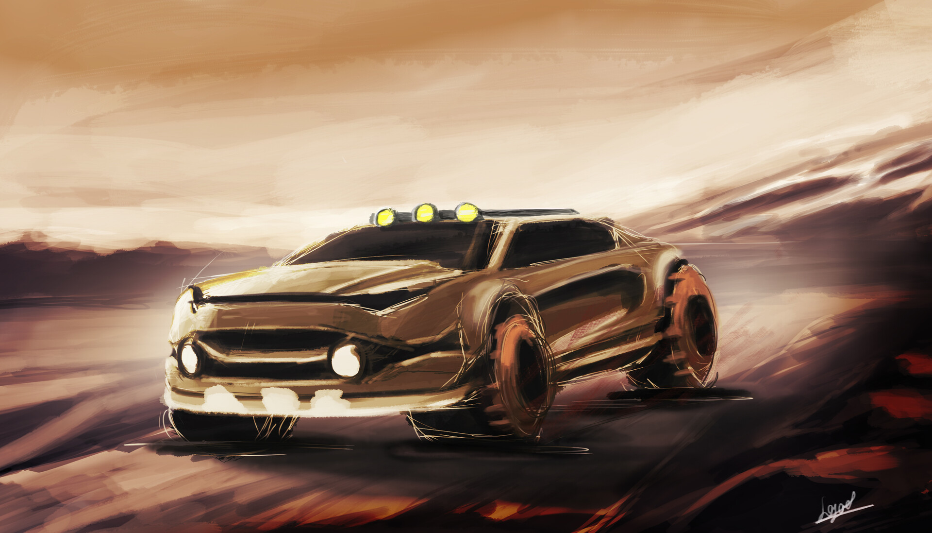 ASAK DESIGNS - Imaginary car sketch with landscape