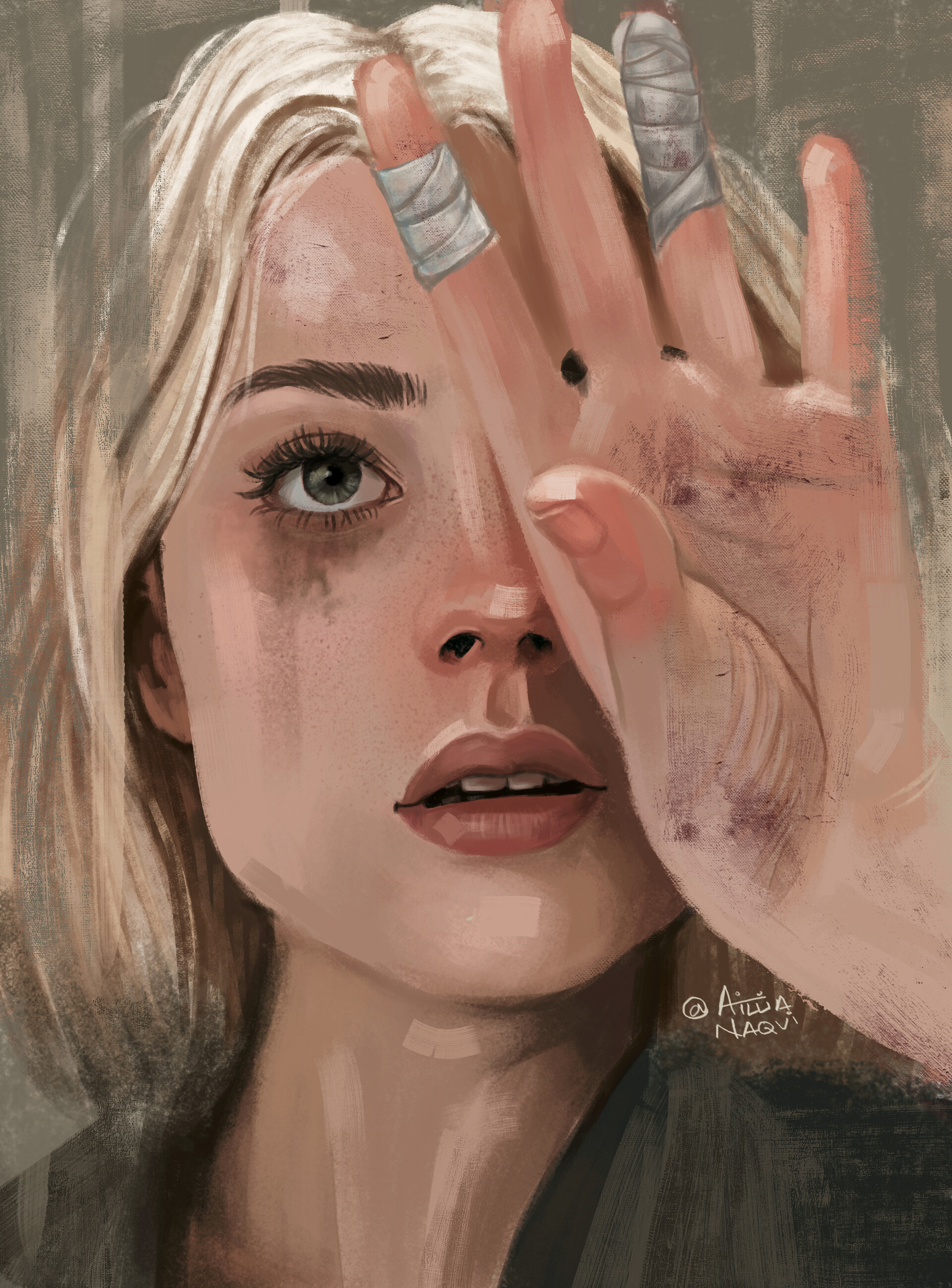 bruised face drawing