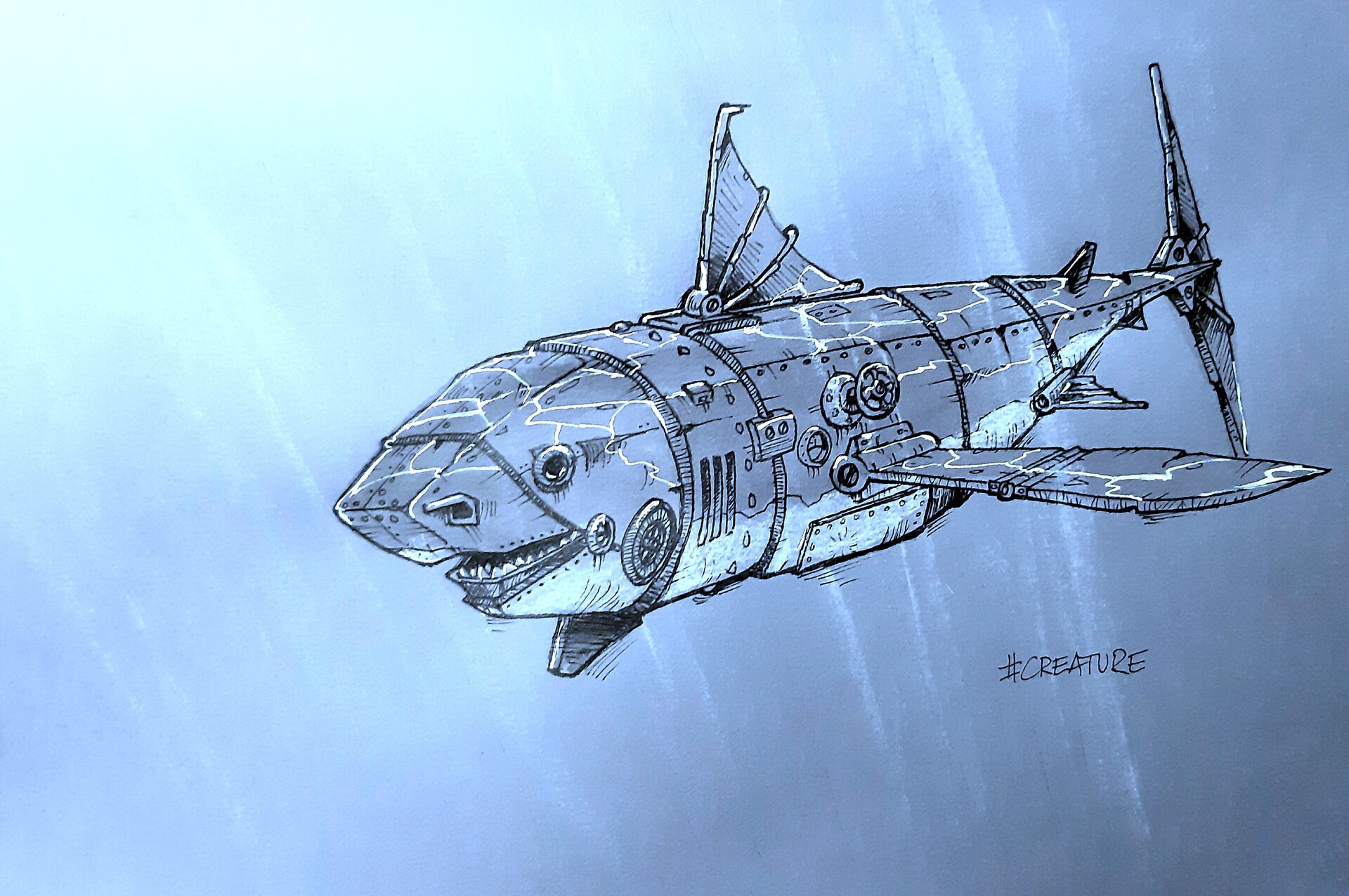 ArtStation - Steampunk style white shark