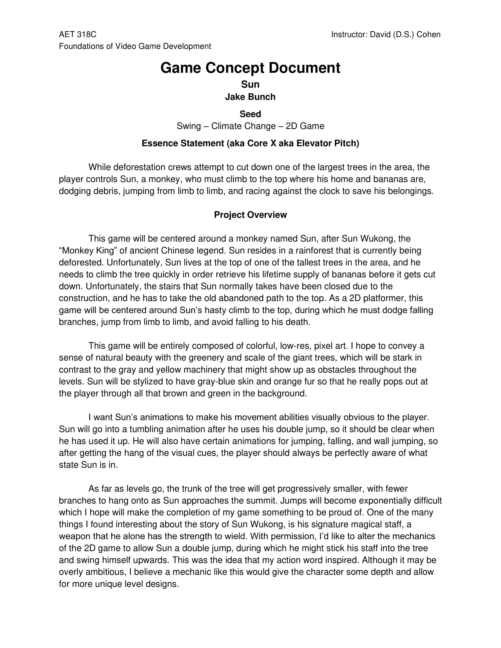 Jake Bunch - Sun: Game Design & Concept