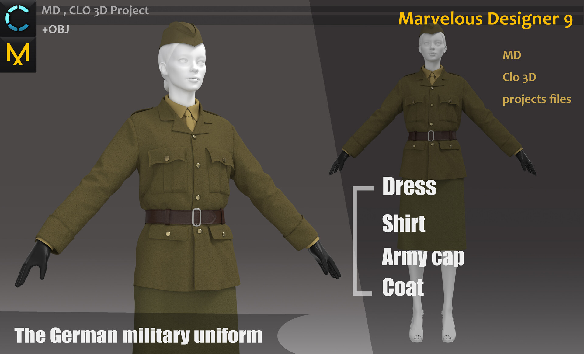 ArtStation - The German female military uniform_Outfit__Clo3d ...