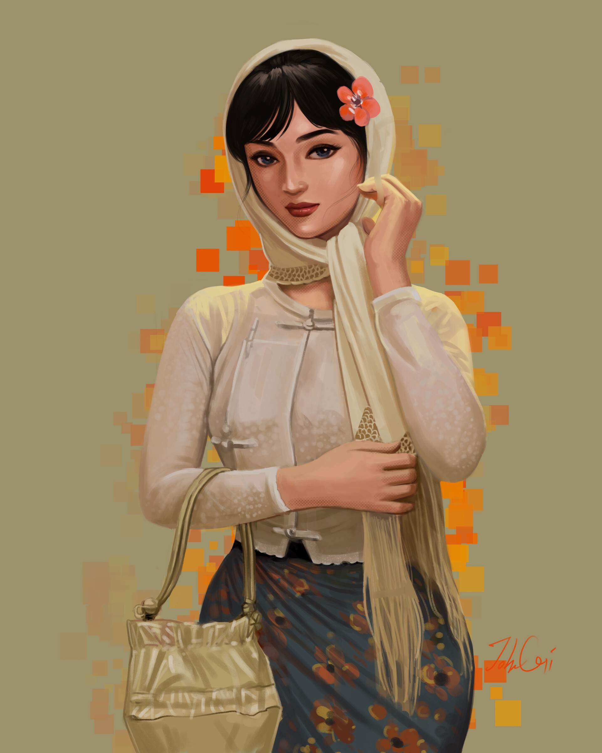 ArtStation - Myanmar old version girl