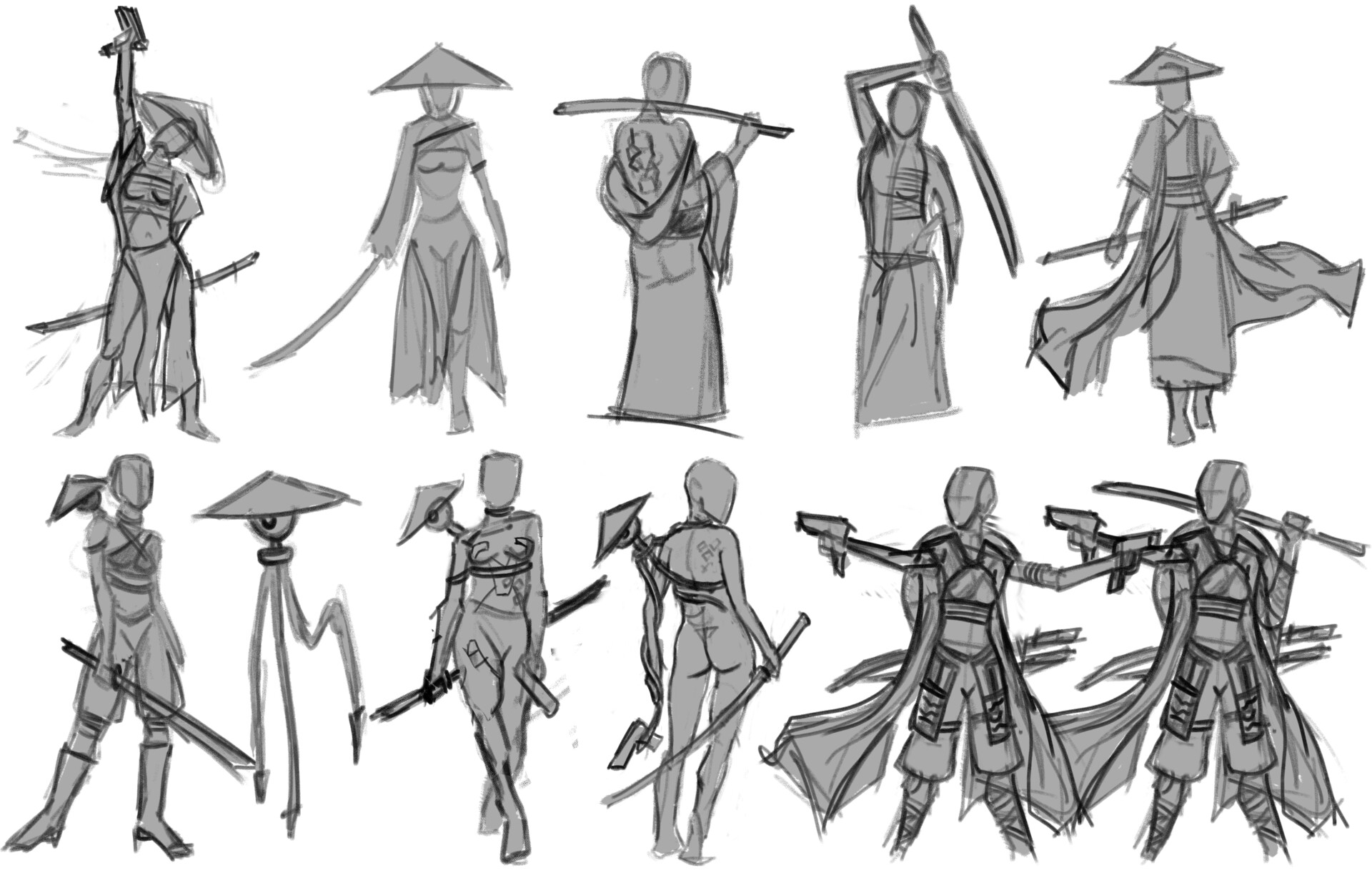 how to draw samurai poses