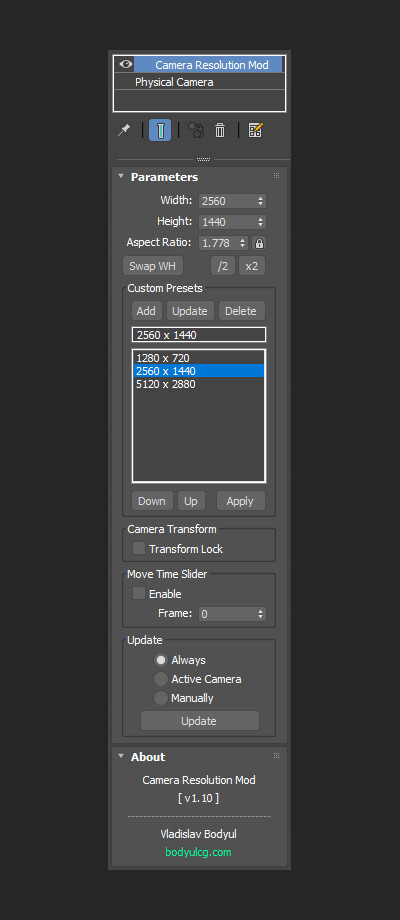 Vladislav Bodyul - Camera Resolution Mod - 3ds Max Modifier