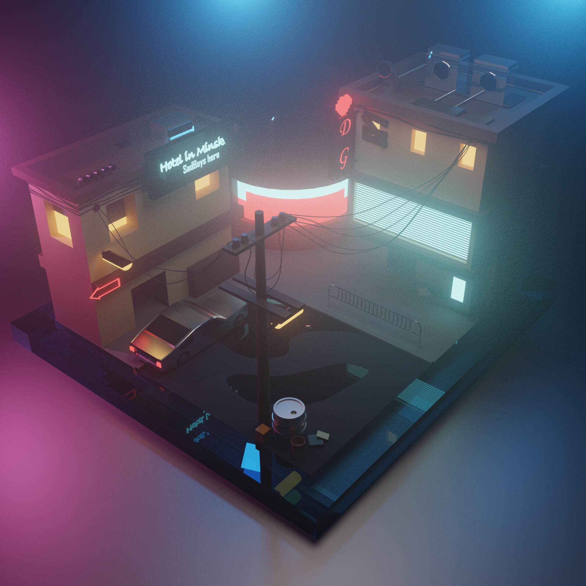 ArtStation - Low-poly model of the cyberpunk district