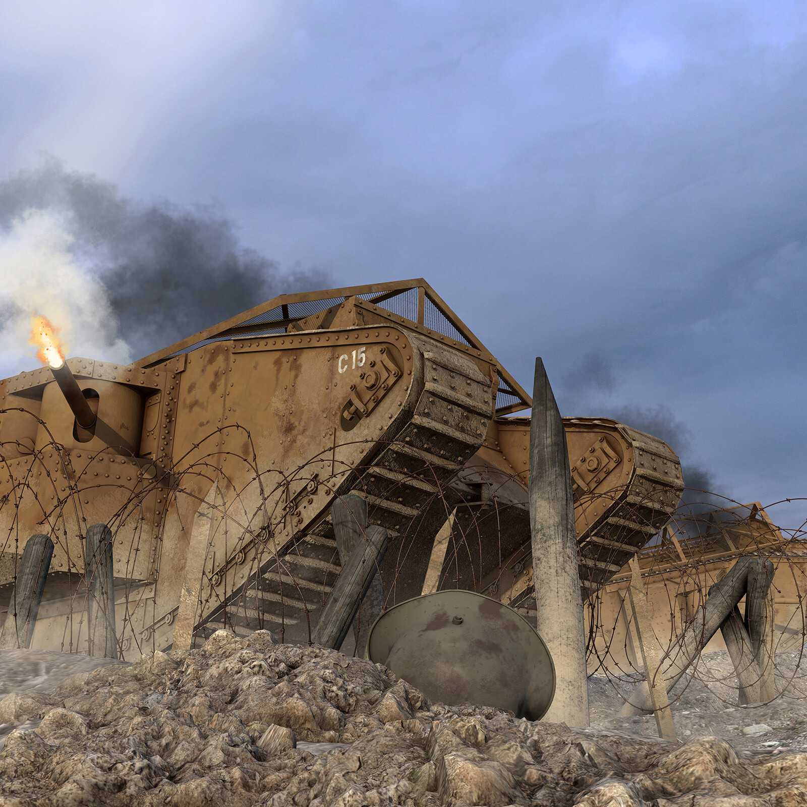 ArtStation - WW1 Tank MK1 in action