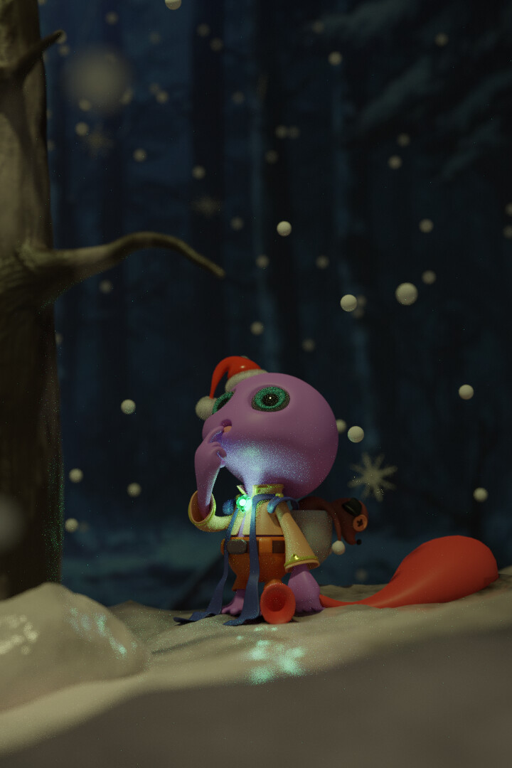 ArtStation - The little purple Alien is in the winter jungle