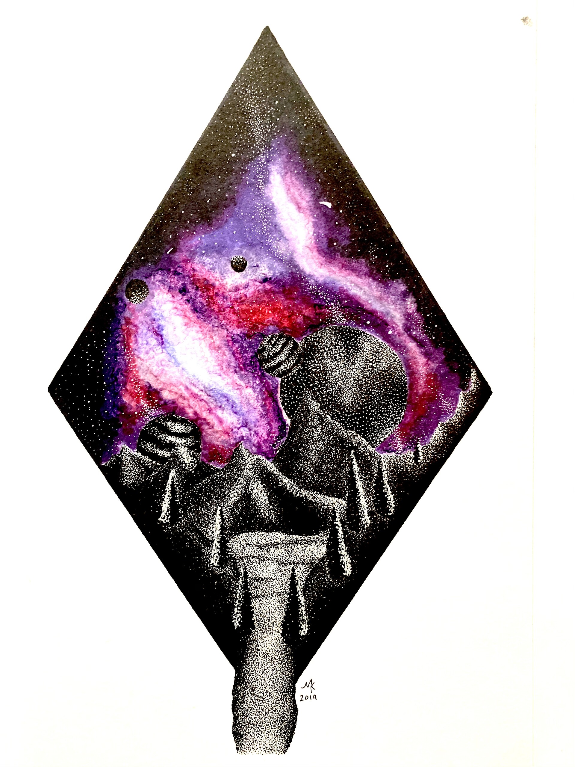 Makayla - Pen and Ink Pointillism Galaxy Drawing, Mountain and Planets ...