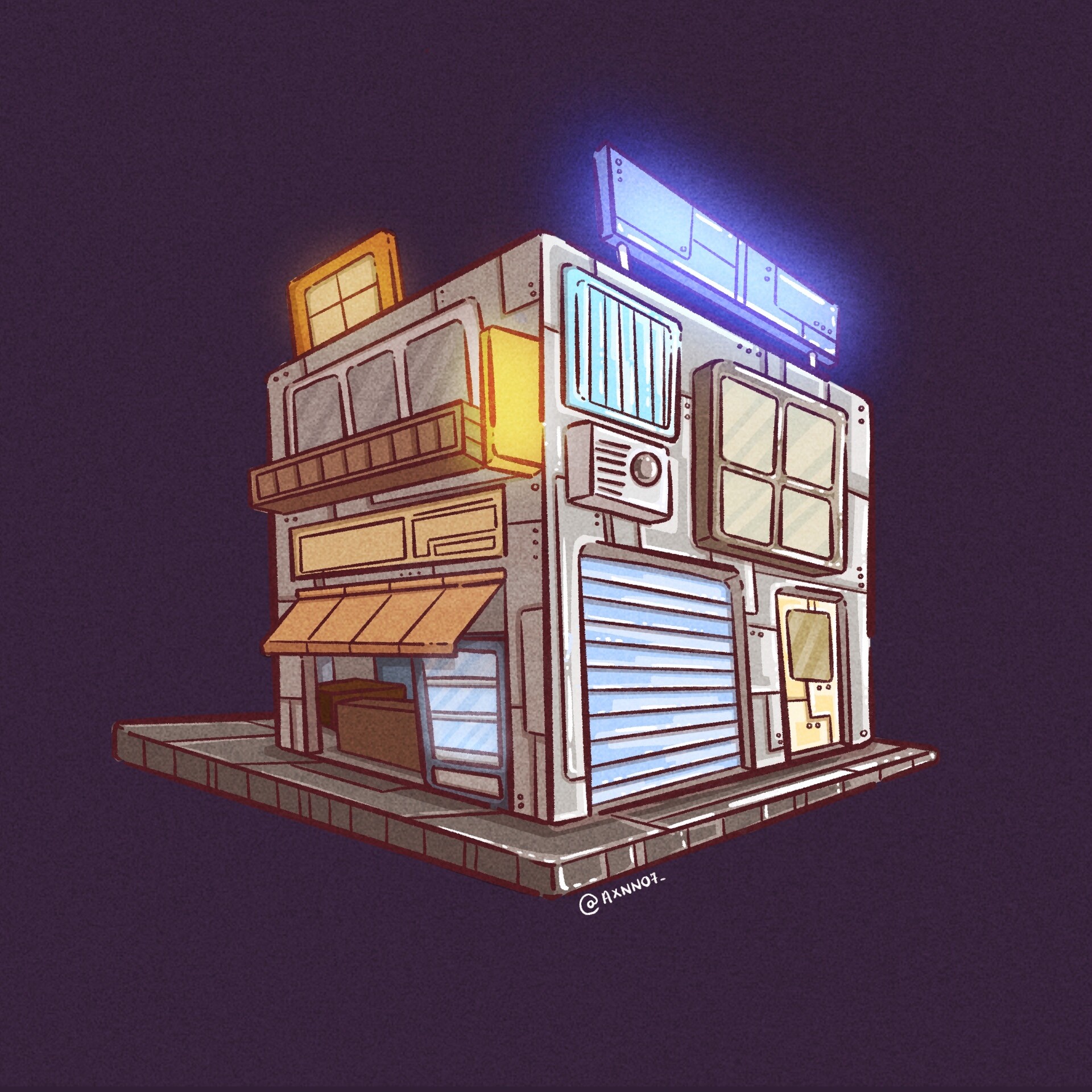 how to draw buildings at night