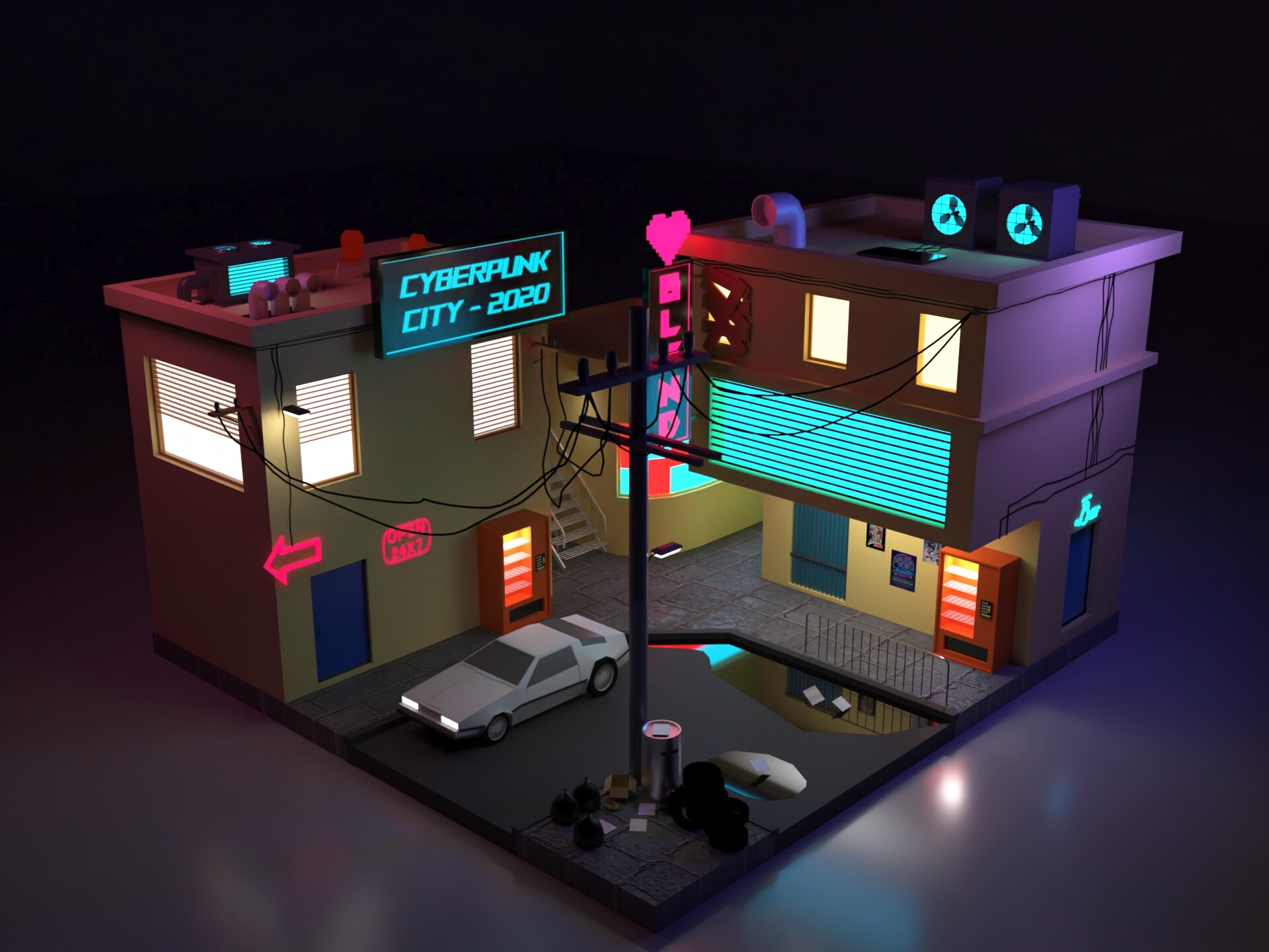 ArtStation - Low Poly Cyberpunk City