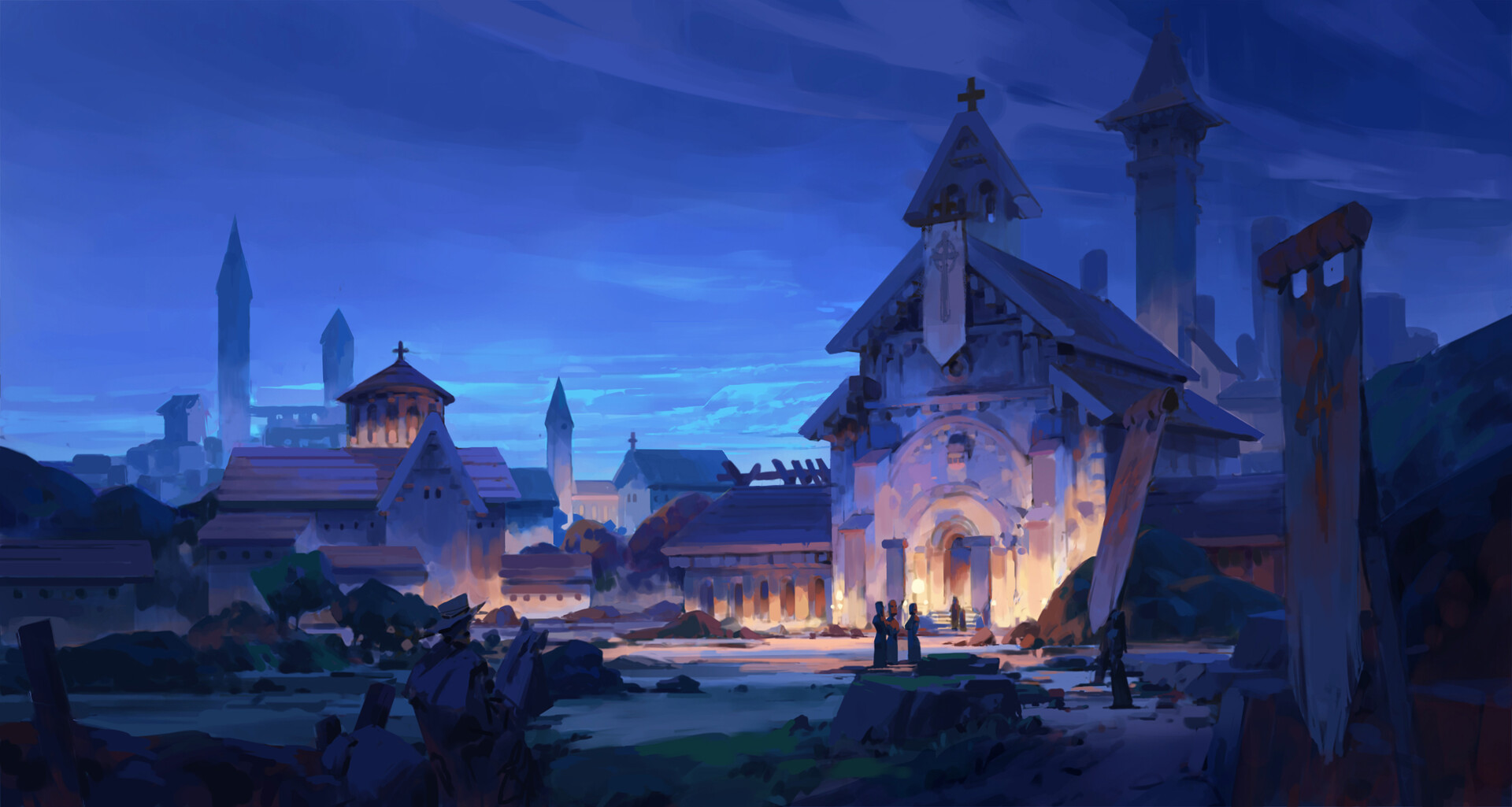 ArtStation - Medieval church in night time
