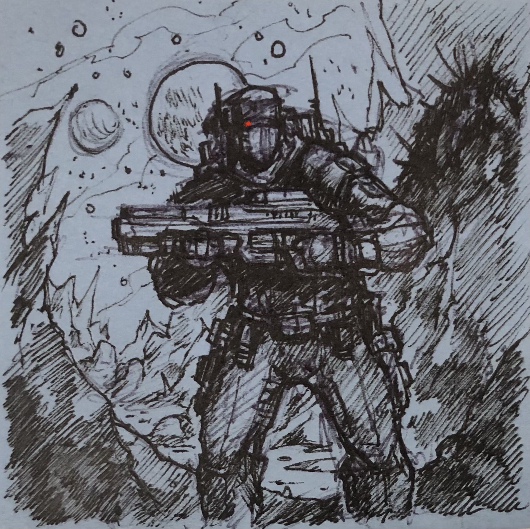 ArtStation - Sci fi hunter post it sketch
