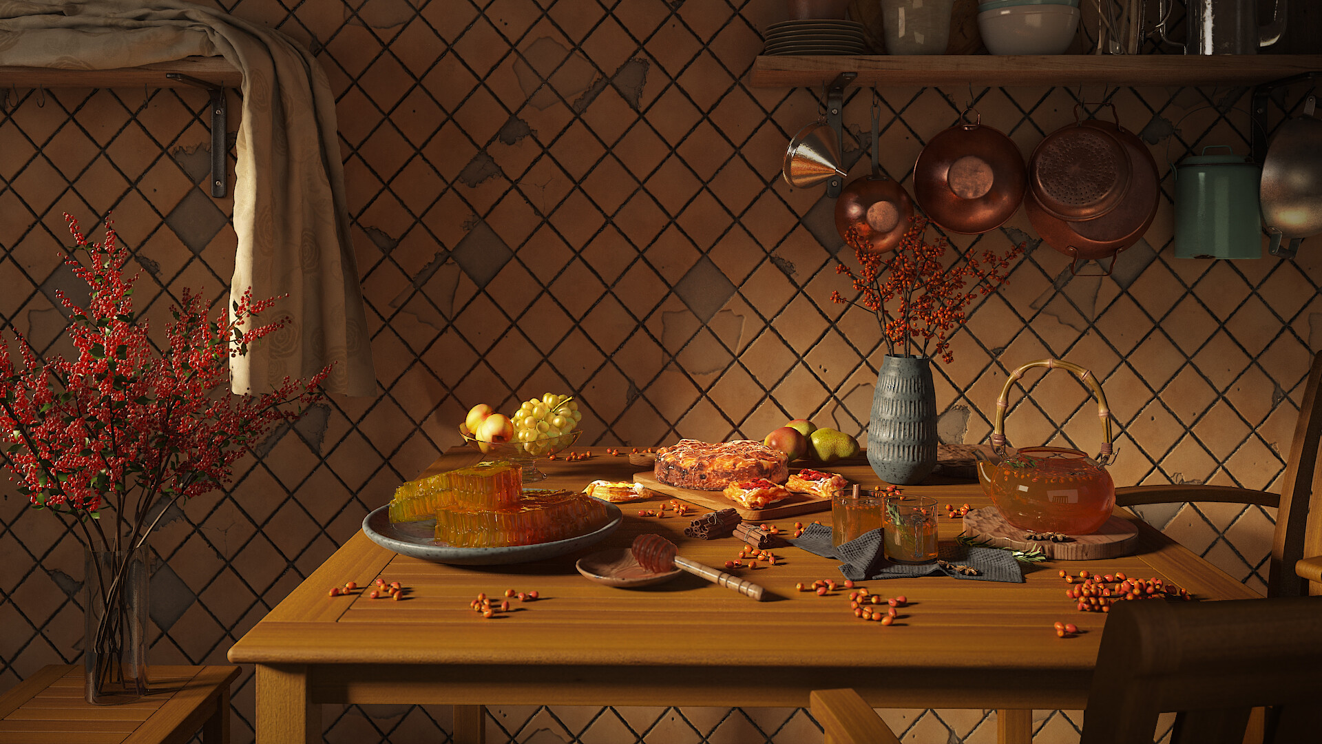 ArtStation - still life with honey and pie