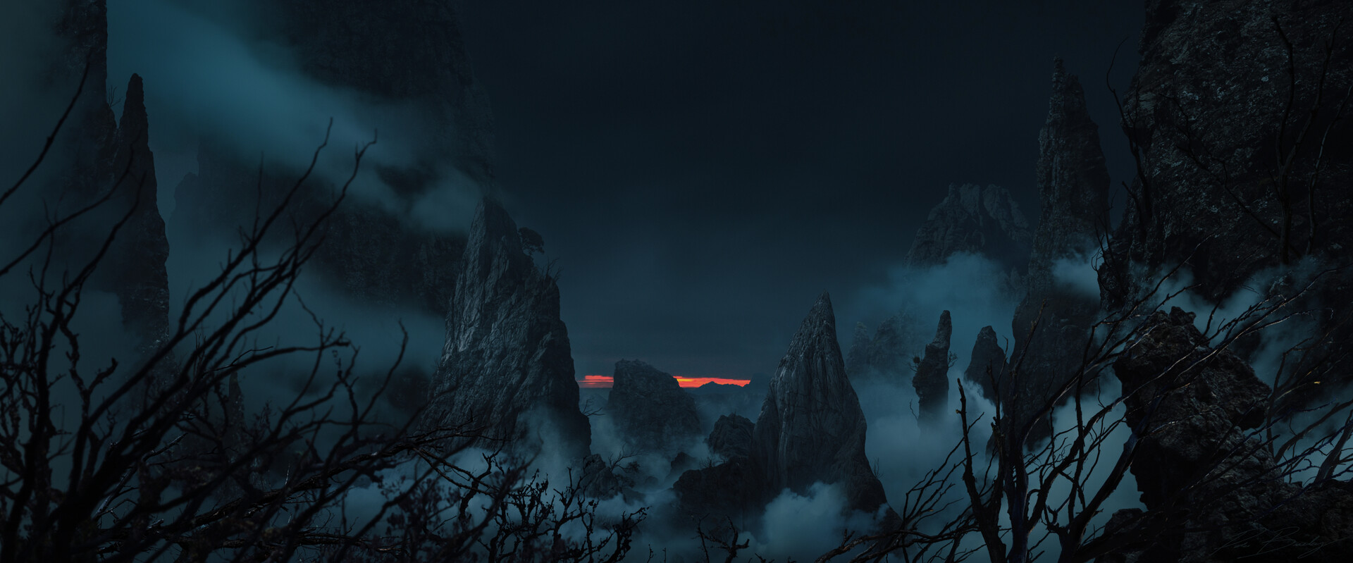ArtStation - Mountain Night Valley