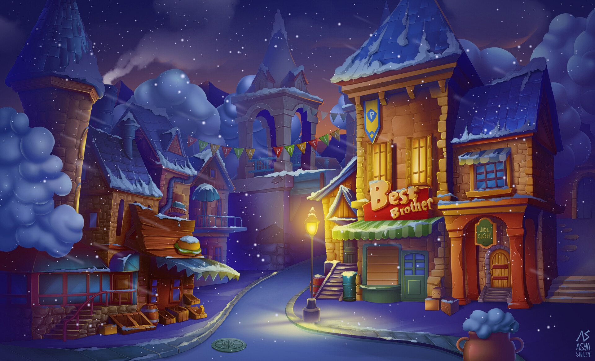 ArtStation - Winter night at Portia