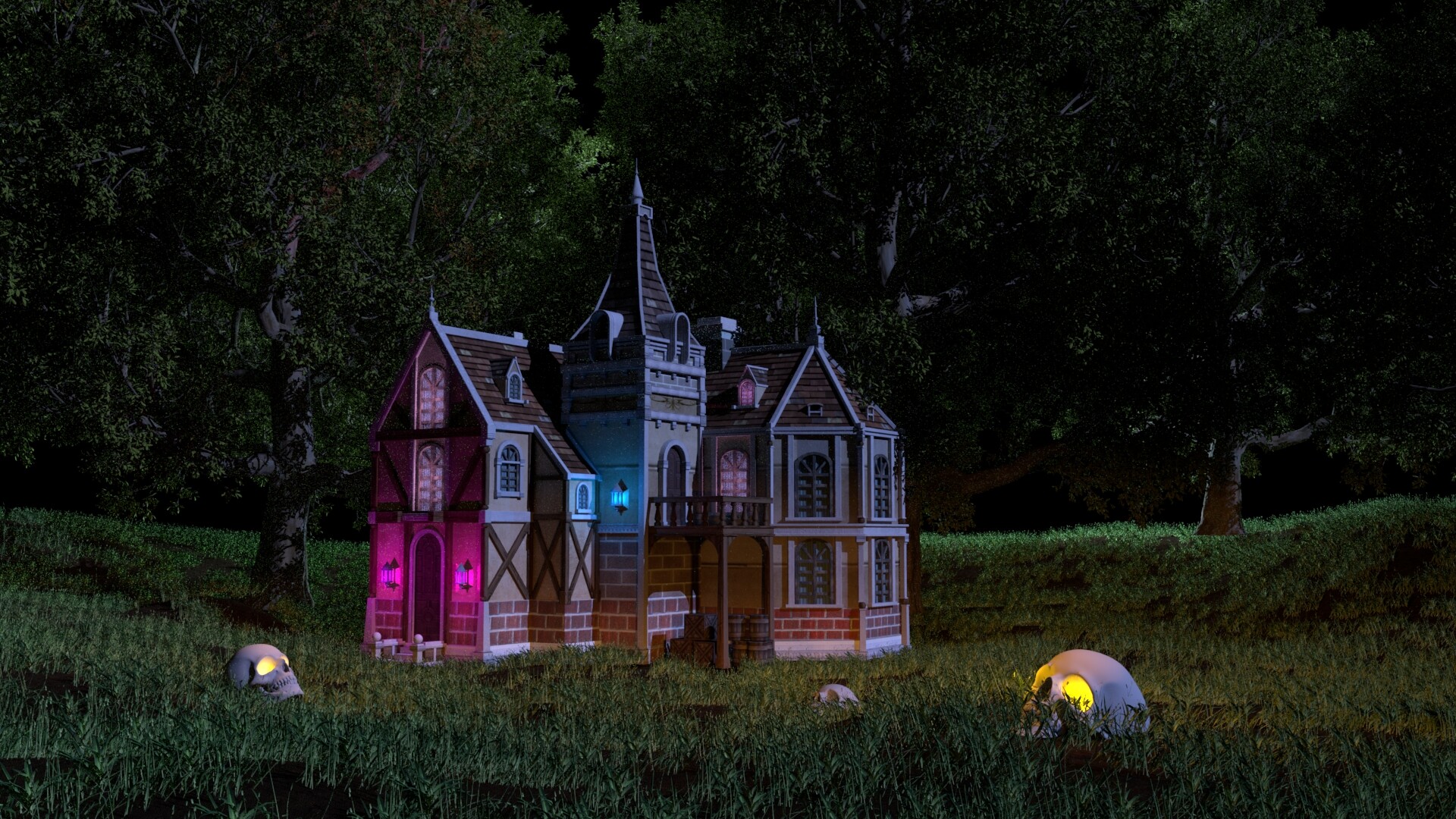 ArtStation - Stylized Haunted House Scene Arnold render