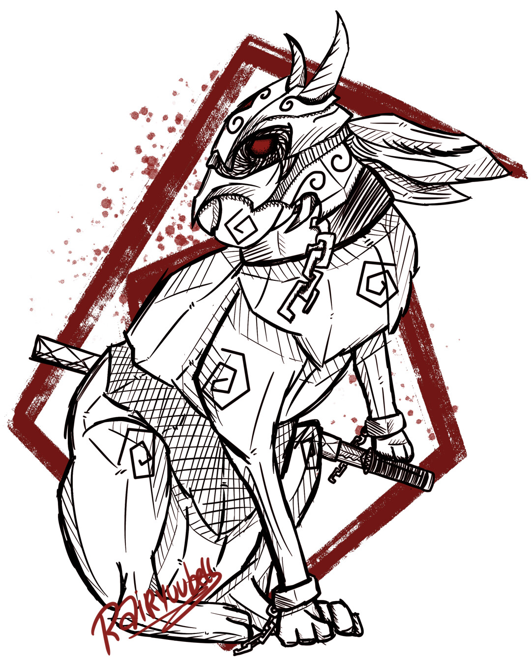 ArtStation - Runaway Samurai Hare Blackwork tattoo