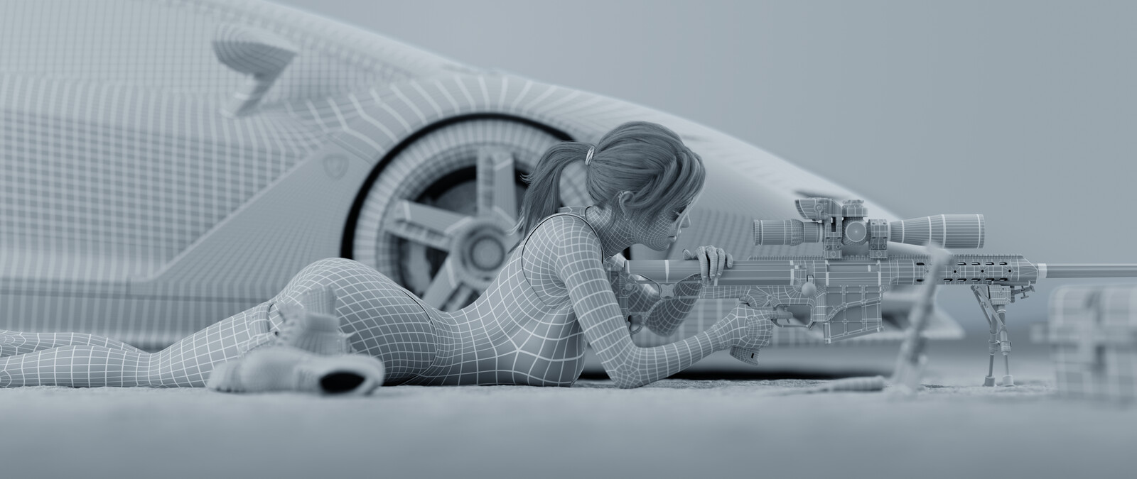 Kis X - Lara Croft Sniping Session wireframe render