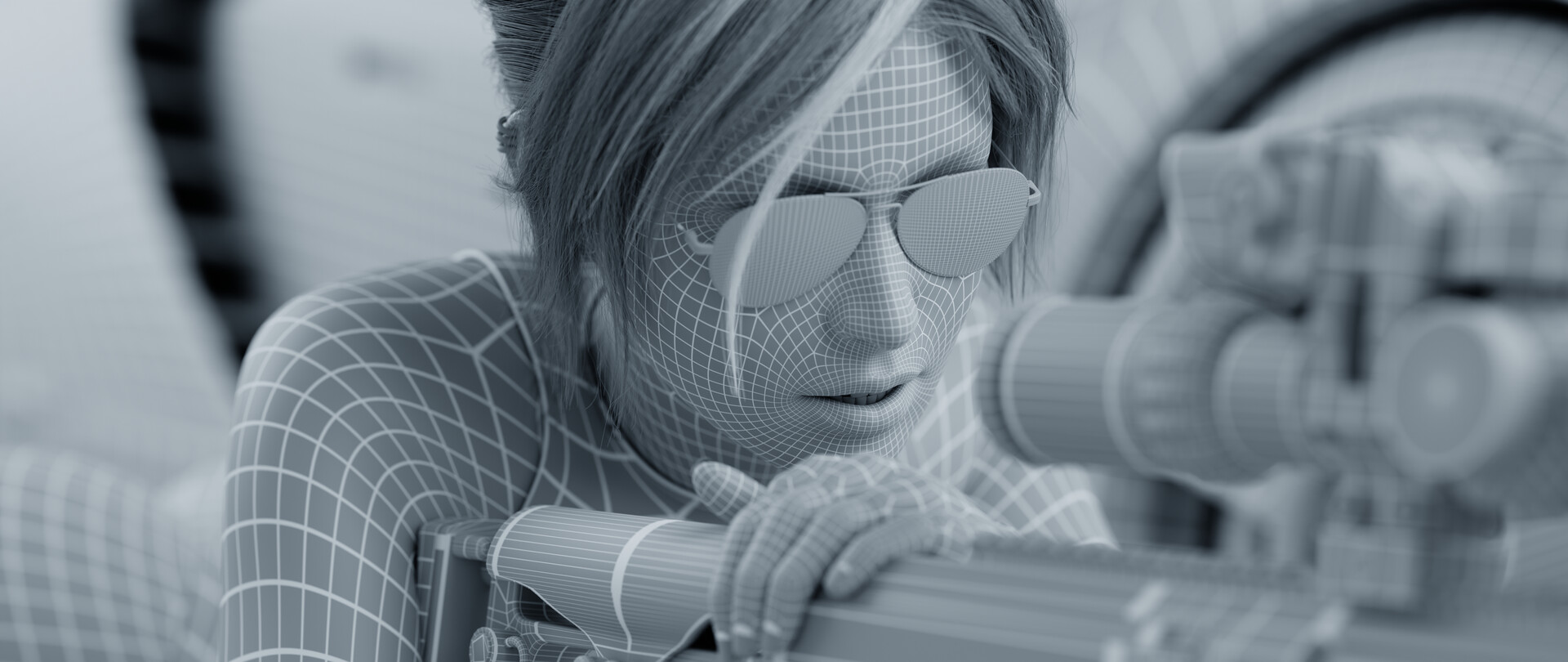 ArtStation - Lara Croft Sniping Session wireframe render