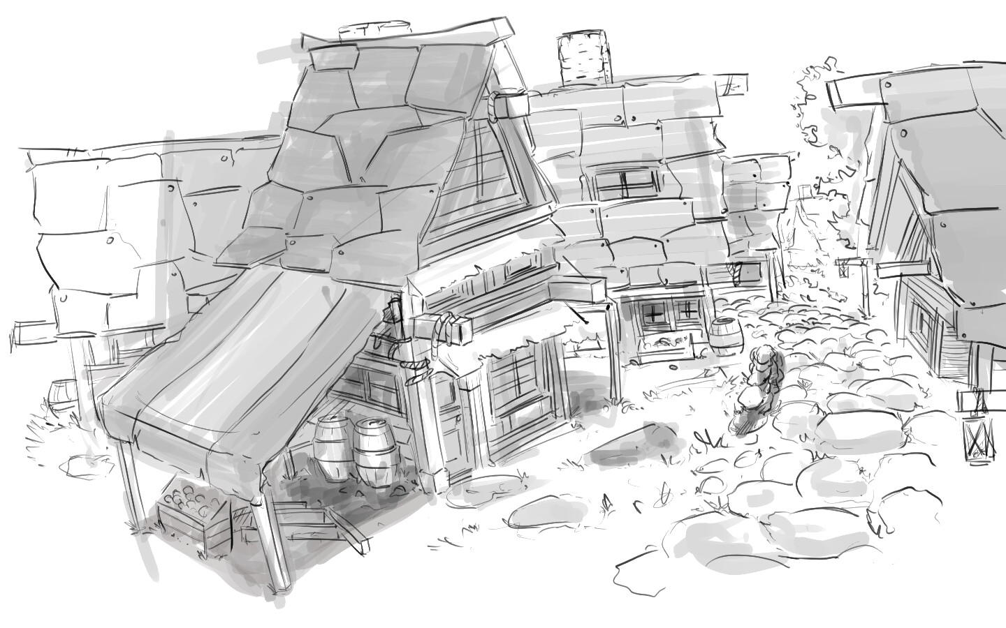 ArtStation - little town - digital sketch