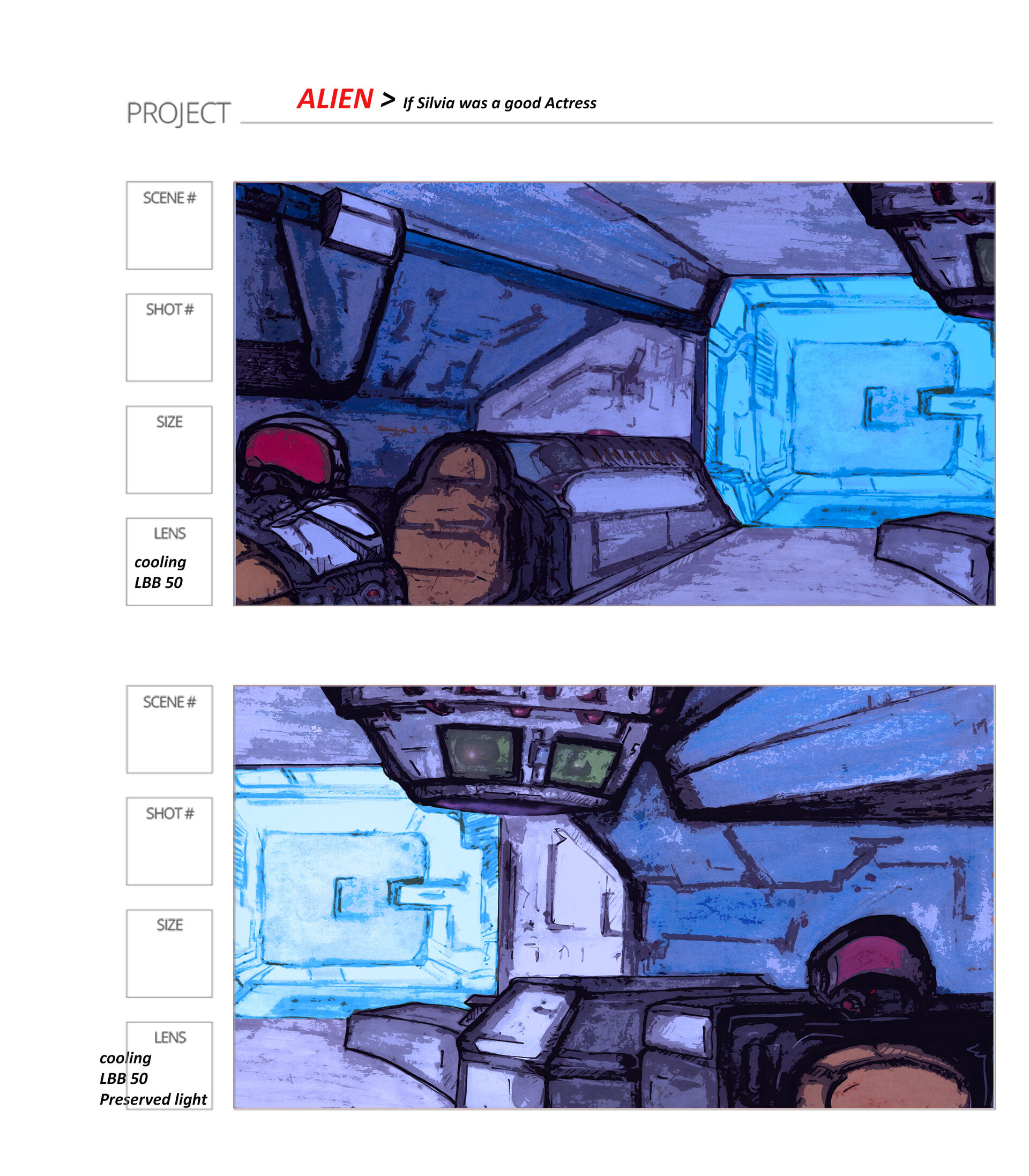 Vincent Saint-cyr - Alien Revisited - Storyboard panel 1 to 4