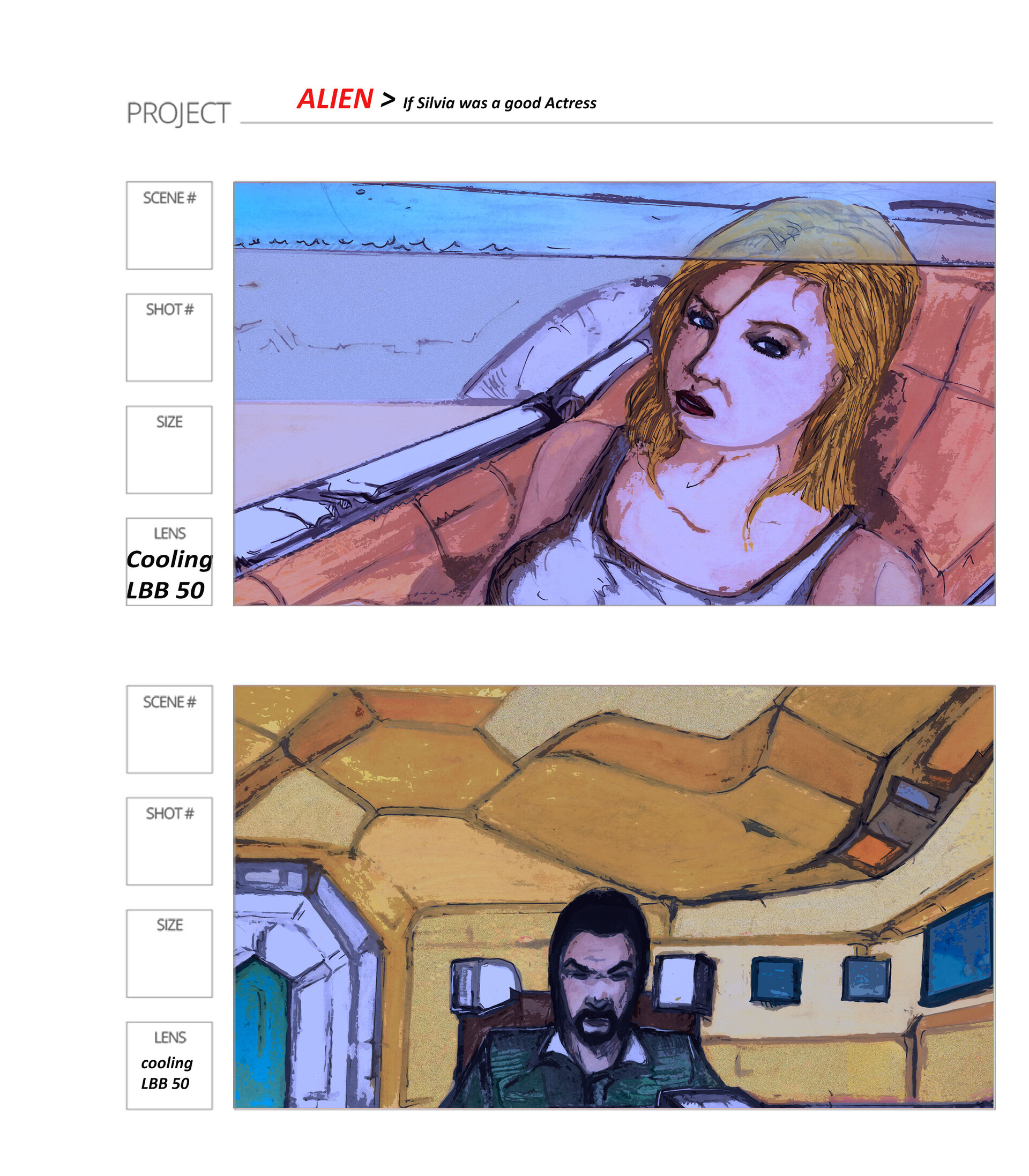 Vincent Saint-cyr - Alien Revisited - Storyboard panel 1 to 4