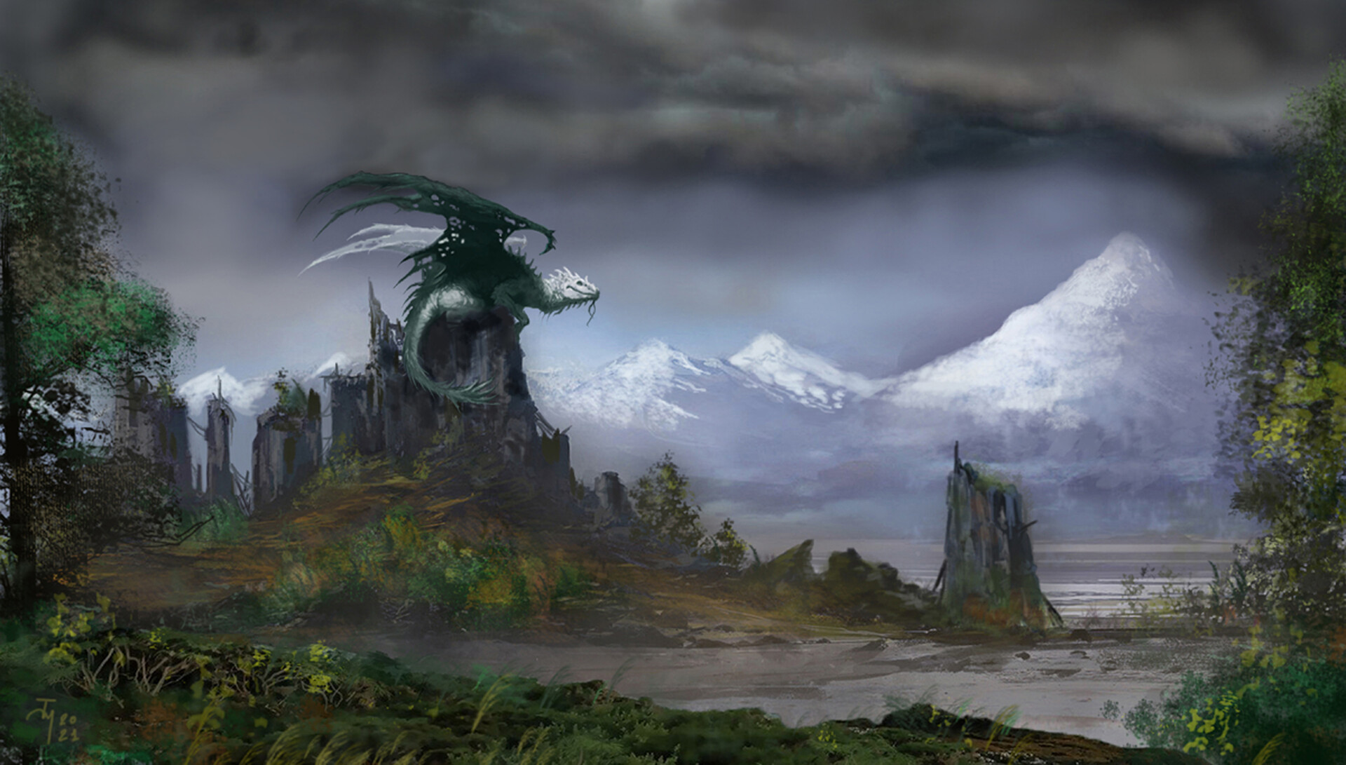 ArtStation - Lanscape with dragon